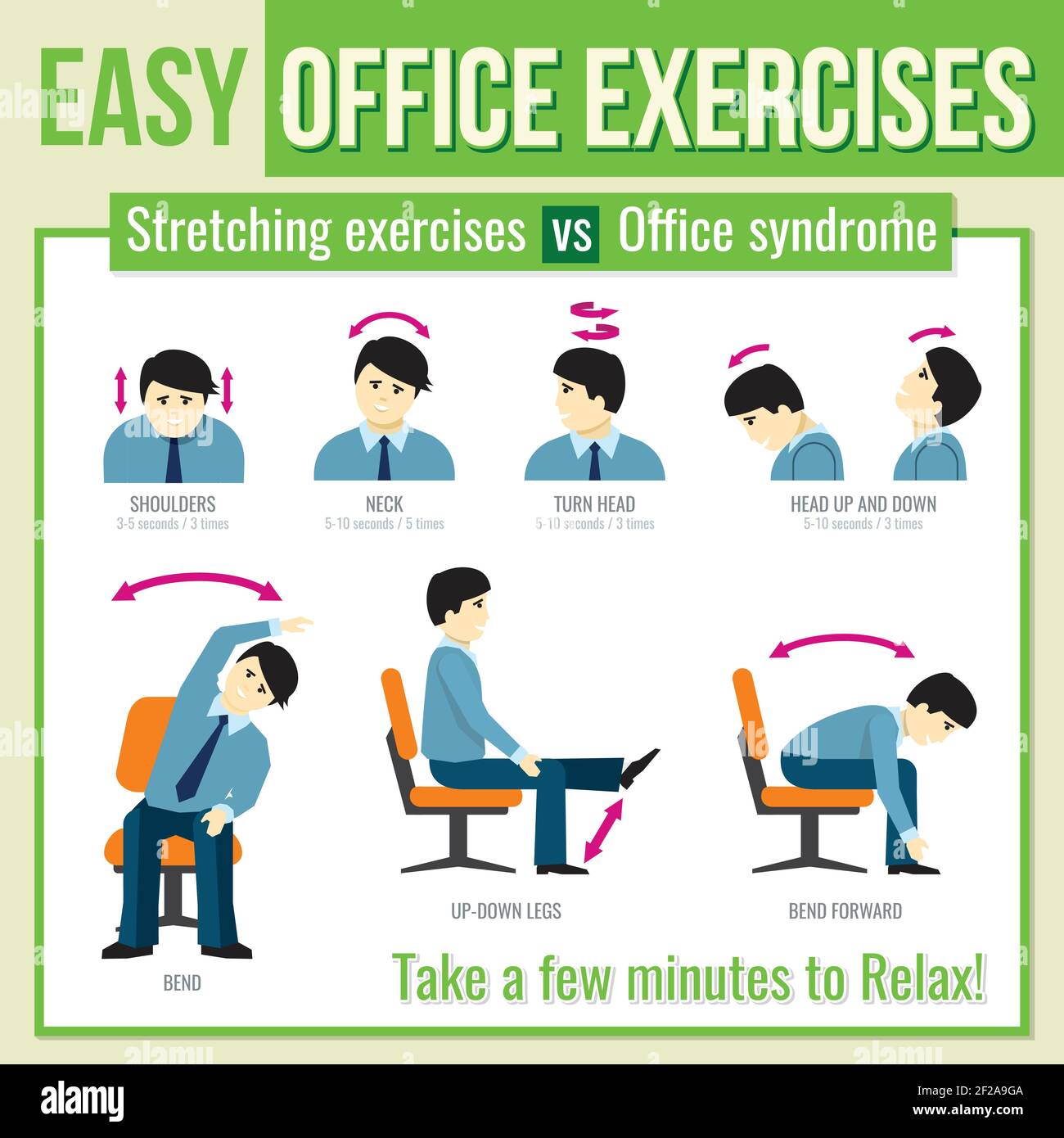 Office exercises with businessman character. Relax exercise ...