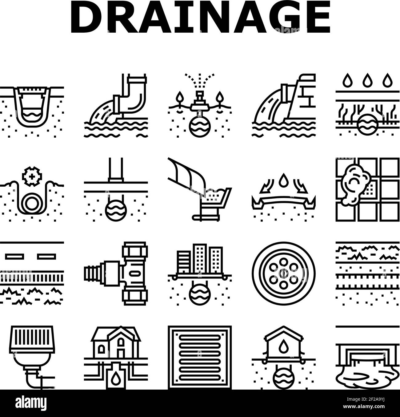 Drainage Water System Collection Icons Set Vector Stock Vector Image ...
