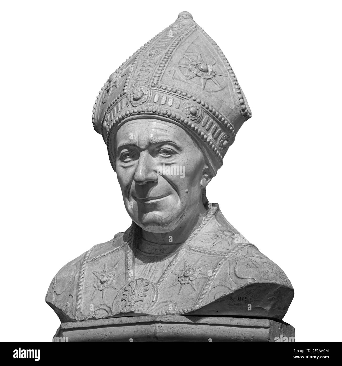 Marble statue of bishop SLeonardo Salutati isolated on white background ...