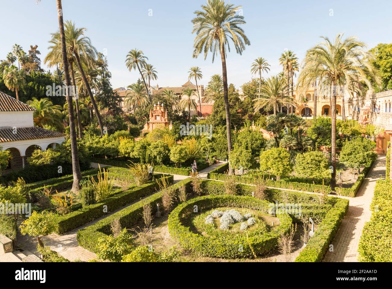 The gardens in the Alcazar of Seville, or Alcazar Palace in Seville ...