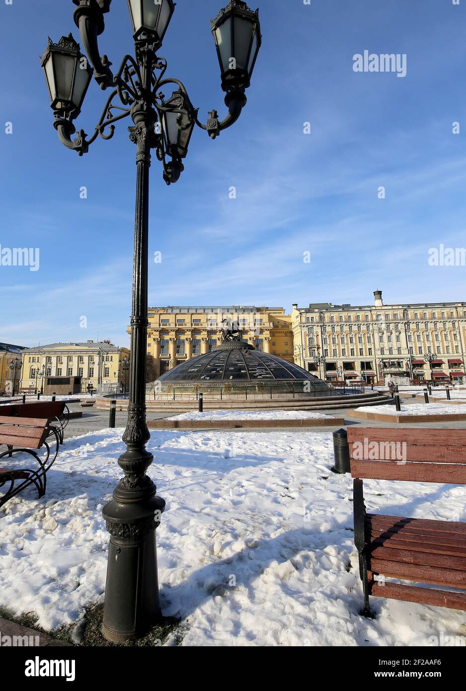 Famous Manezhnaya square near the Kremlin in Moscow, Russia Stock Photo ...