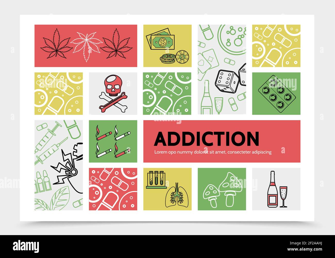 Harmful addictions infographic concept with marijuana leaves money ...