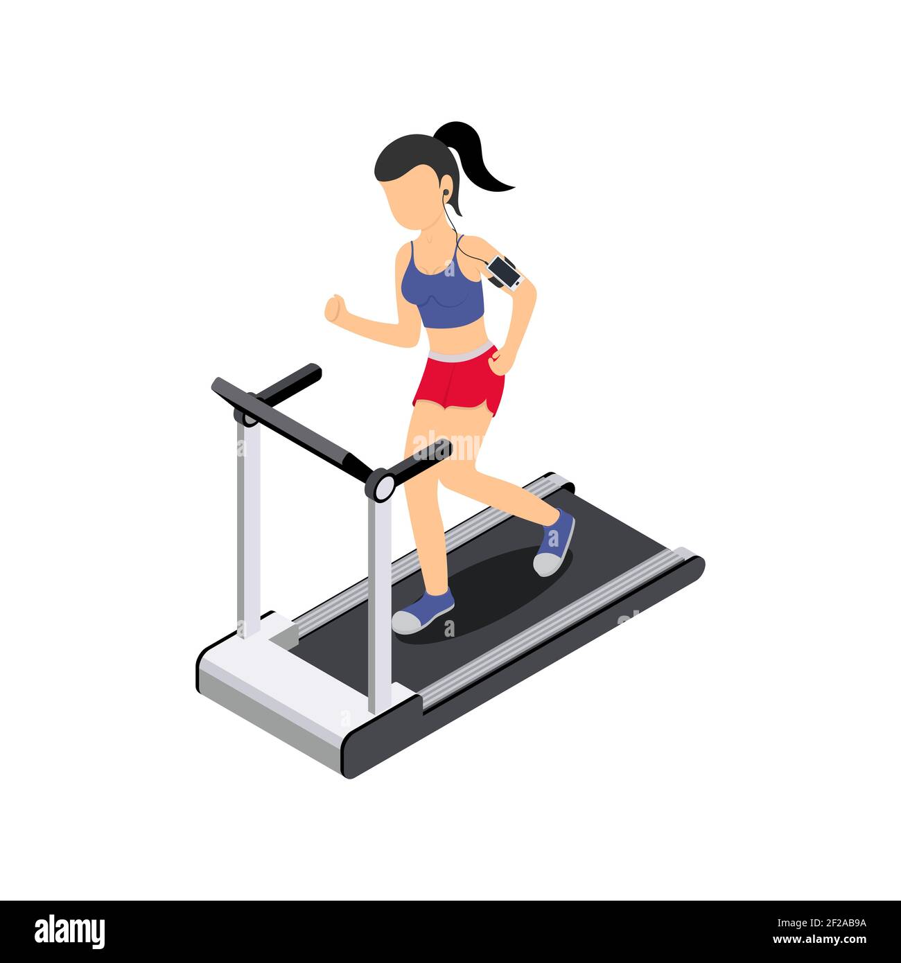 Isometric 3D vector illustration the girl is running on the treadmill ...