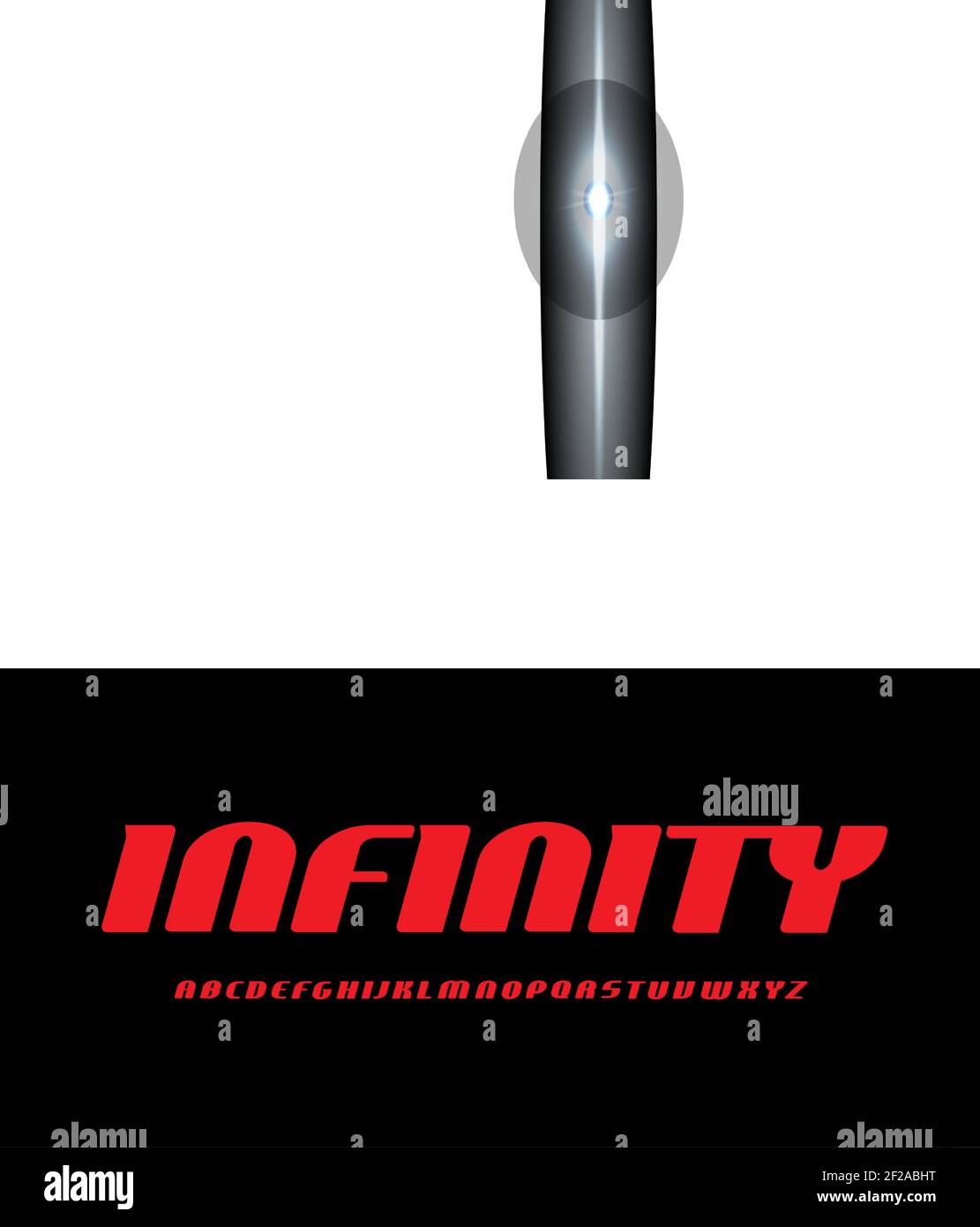 Red futuristic letter on black background. Infinity space style font ...