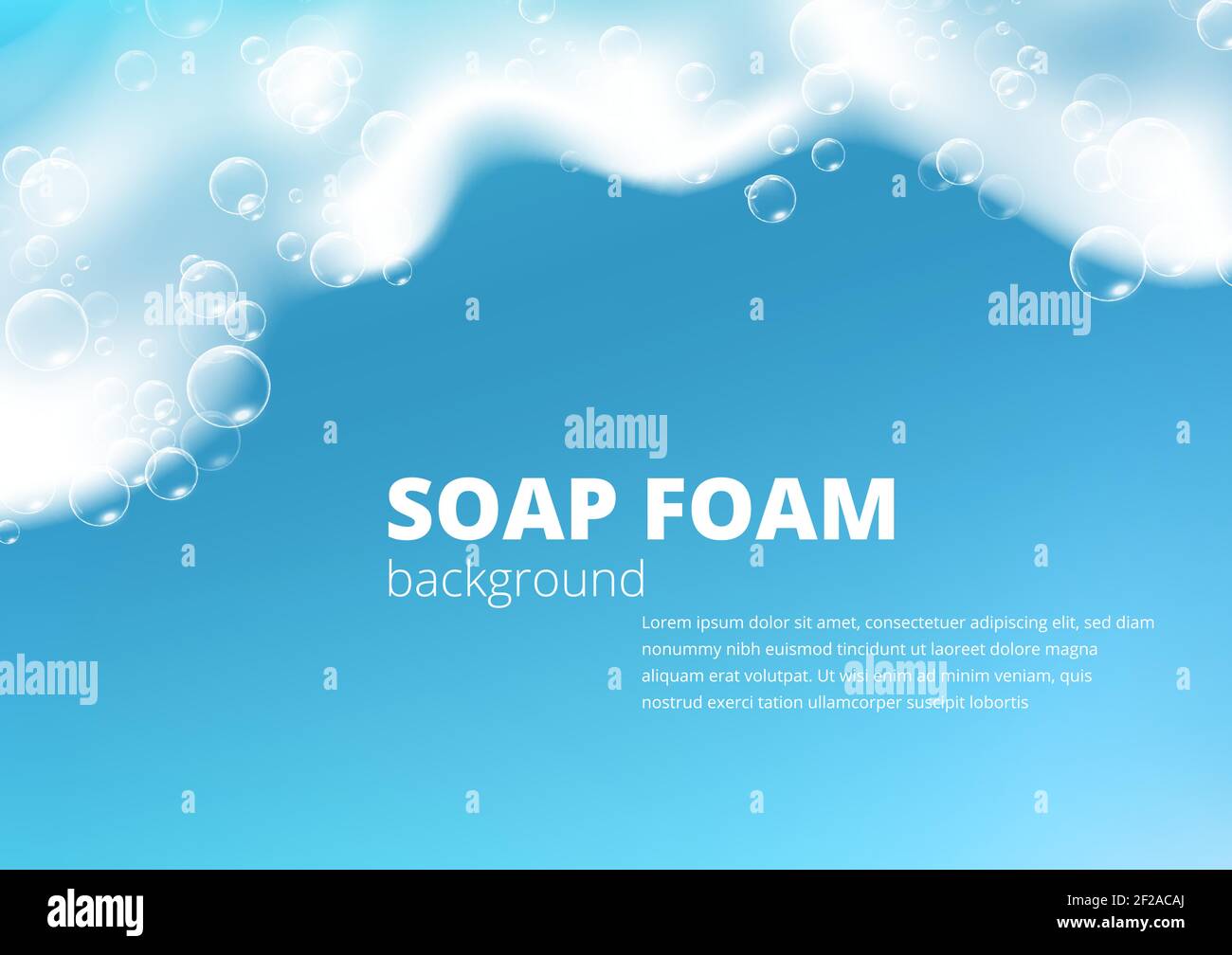 Beautiful blue background with realistic Soap foam with bubbles ...