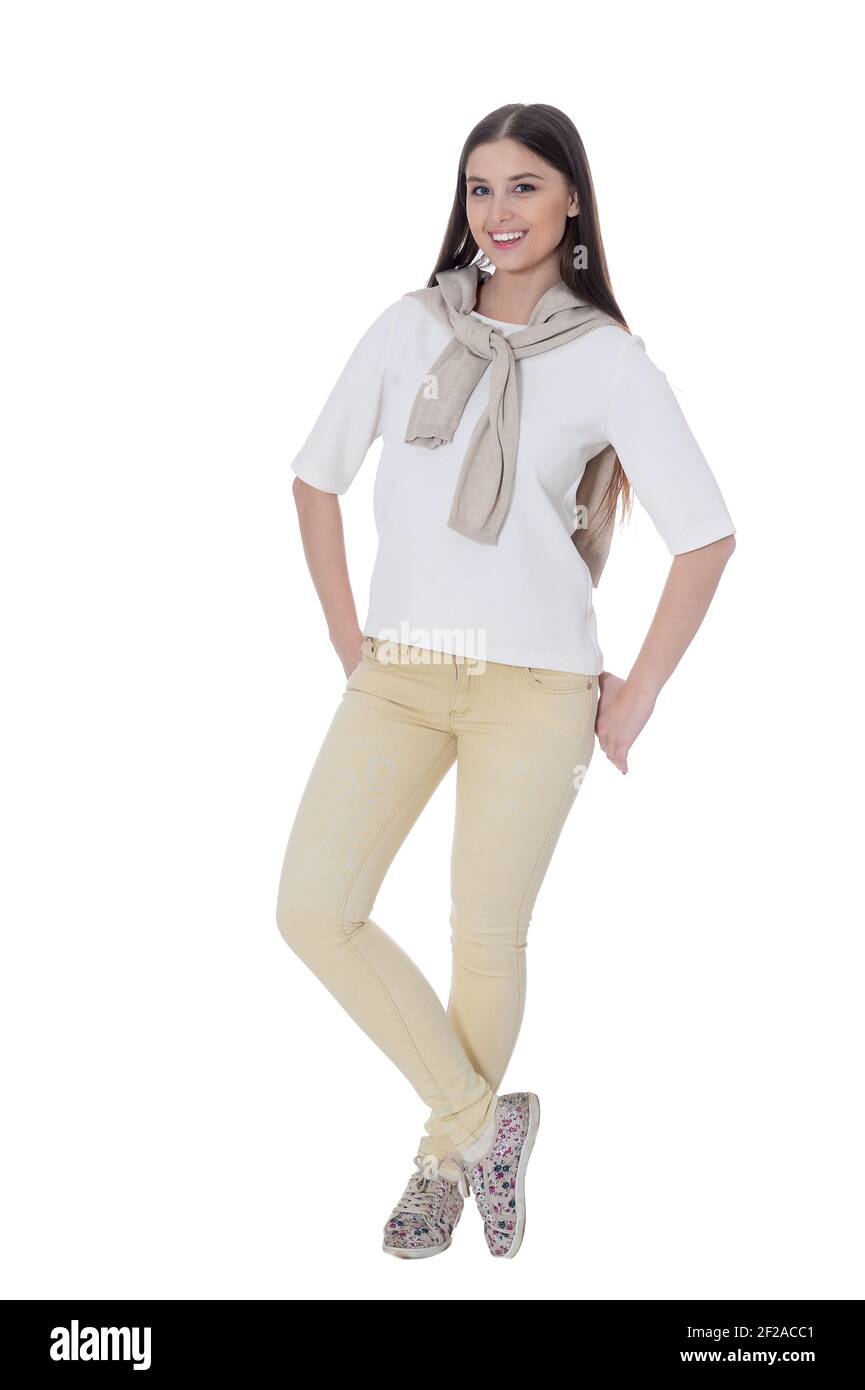 Portrait of beautiful young woman wearing casual clothing Stock Photo ...