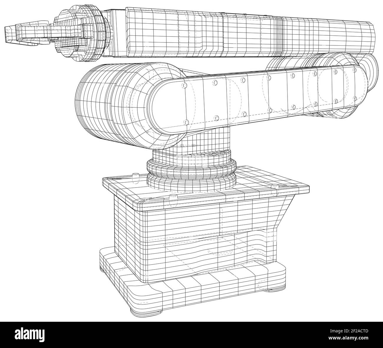 Industrial Robotic Arm Hand isolated on white. Technical wire-frame ...