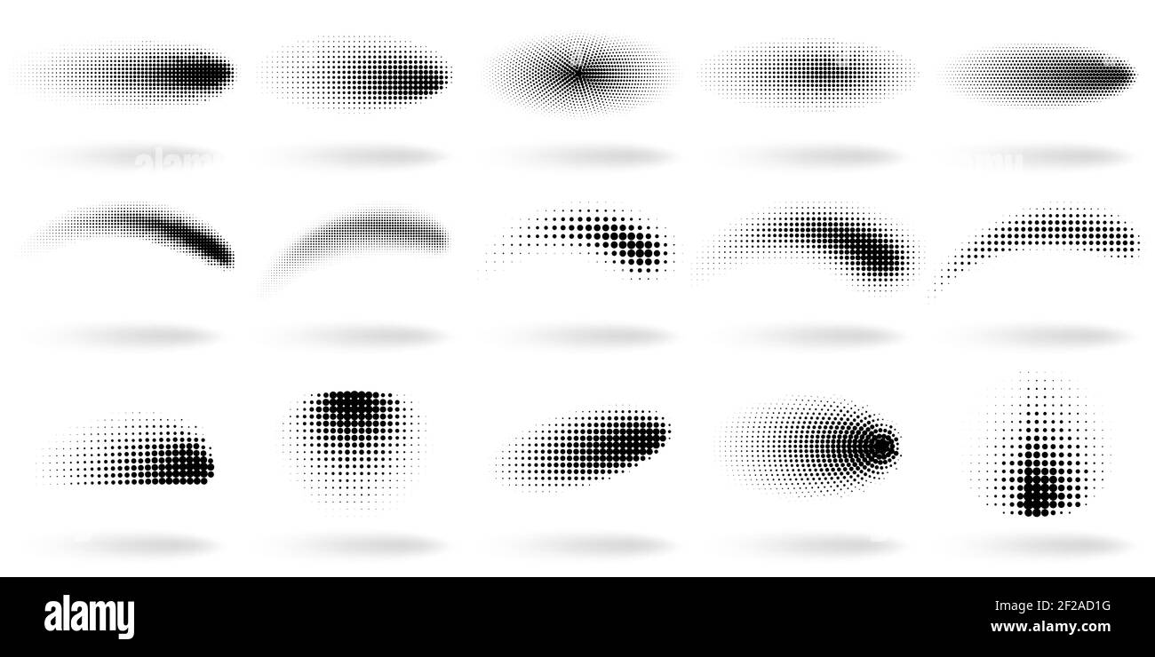 Halftone dotted shapes. Abstract dots gradient wave effect shapes ...