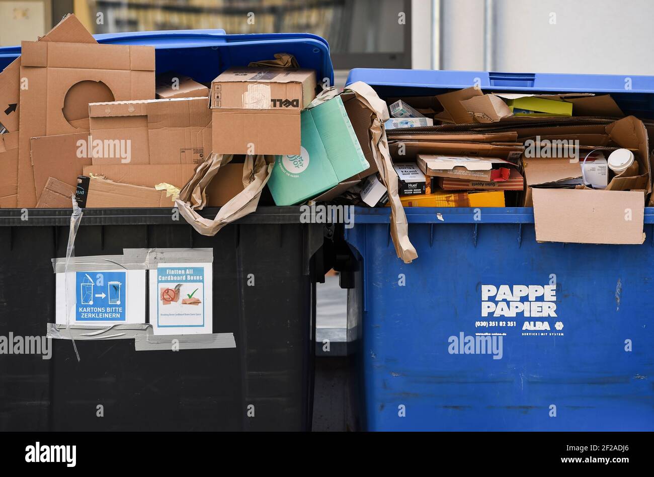Berlin, Germany. 09th Mar, 2021. There are two overflowing cardboard ...