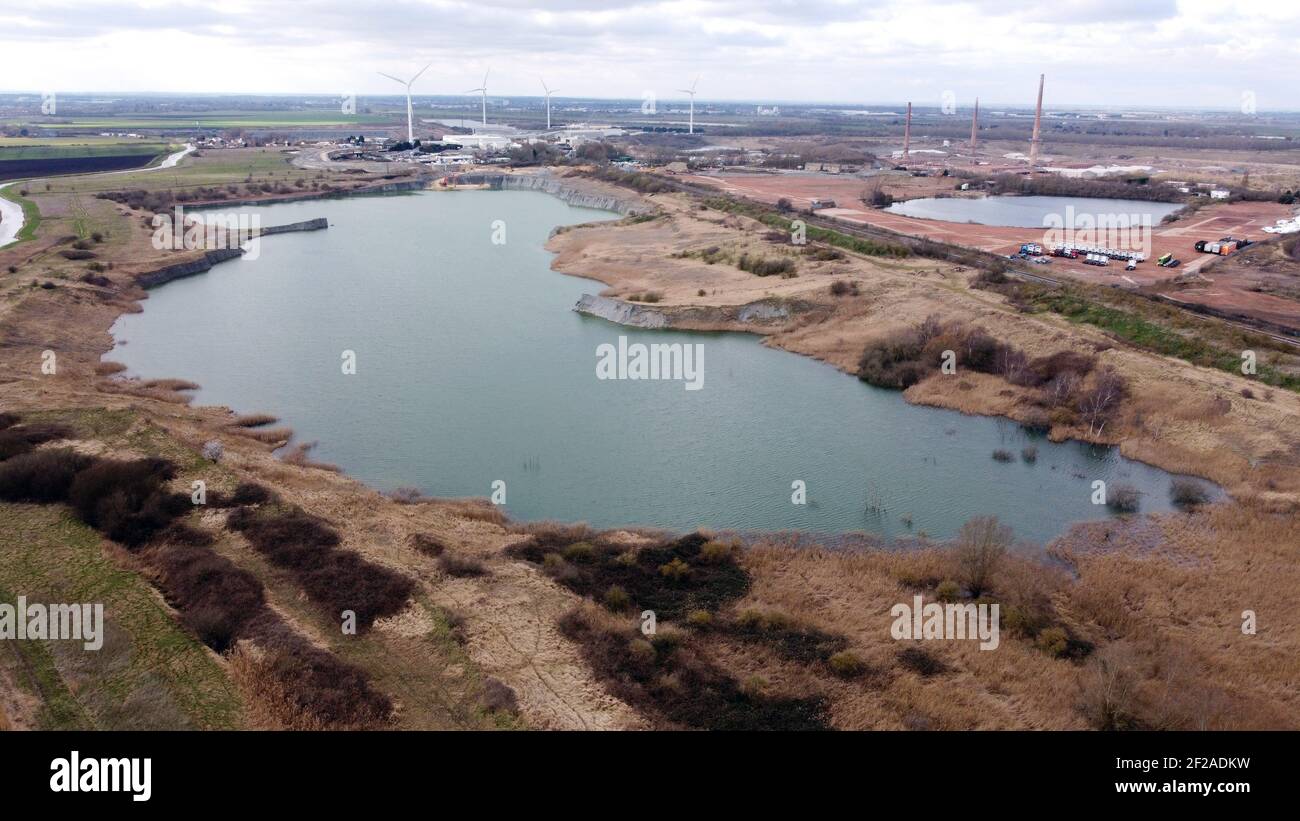 The brickyard pit after clay extraction for bricks, at King's Dyke near ...