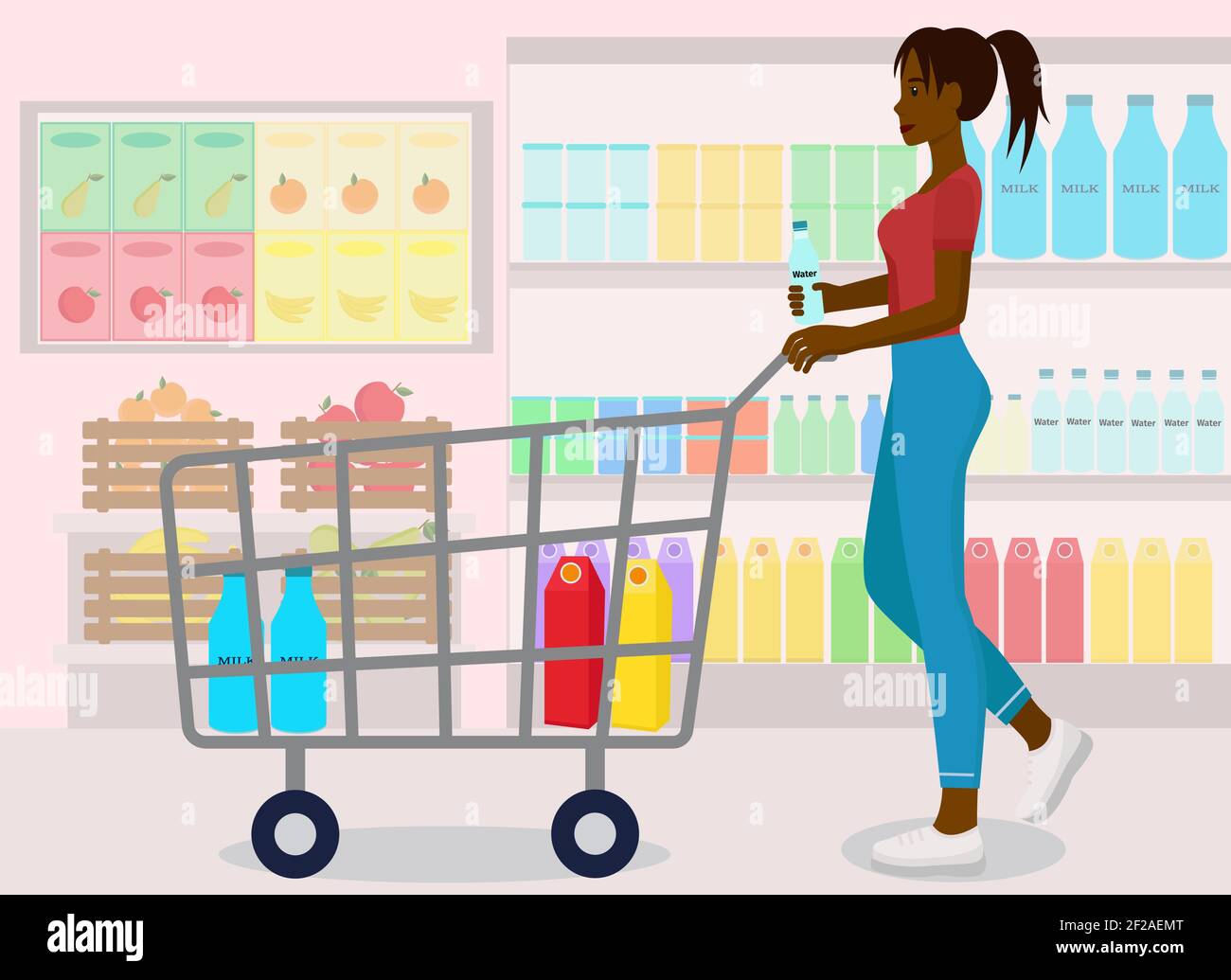 Black woman in the supermarket. Woman makes purchases in the store ...