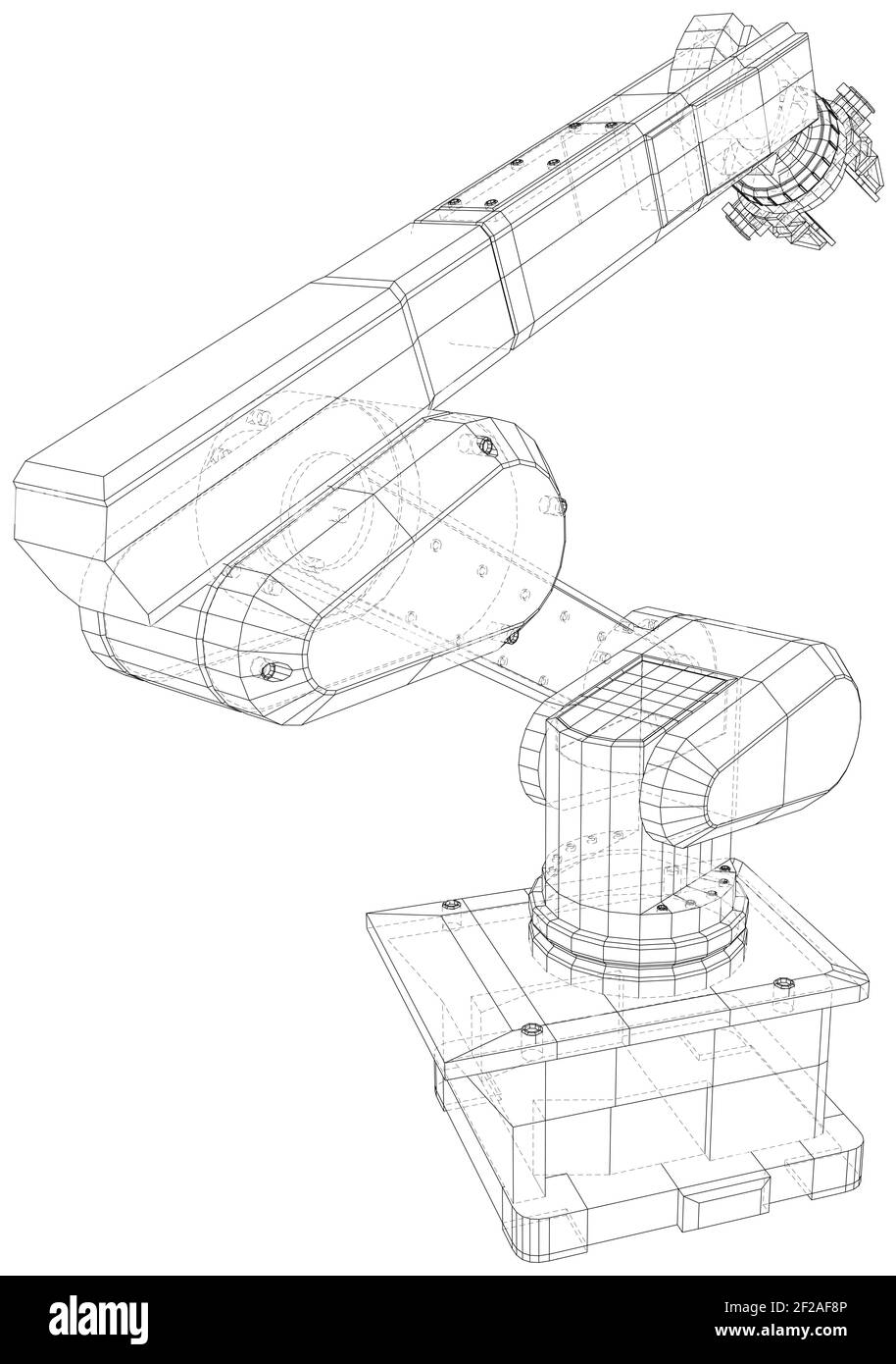 Wire-frame Industrial Robot isolated on white. Vector created of 3d ...