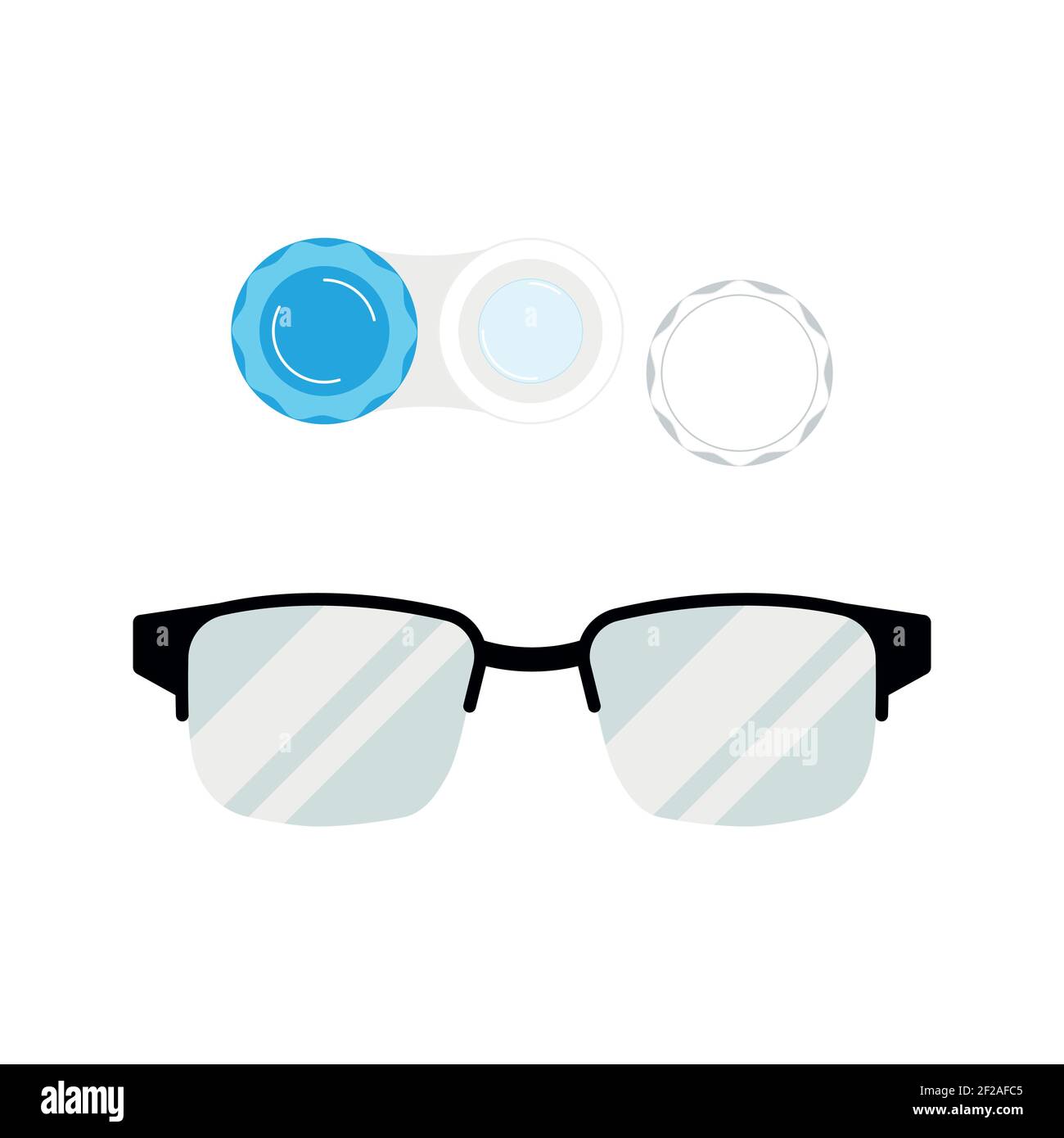 Contact lenses with case and eye glasses icon set isolated on white ...