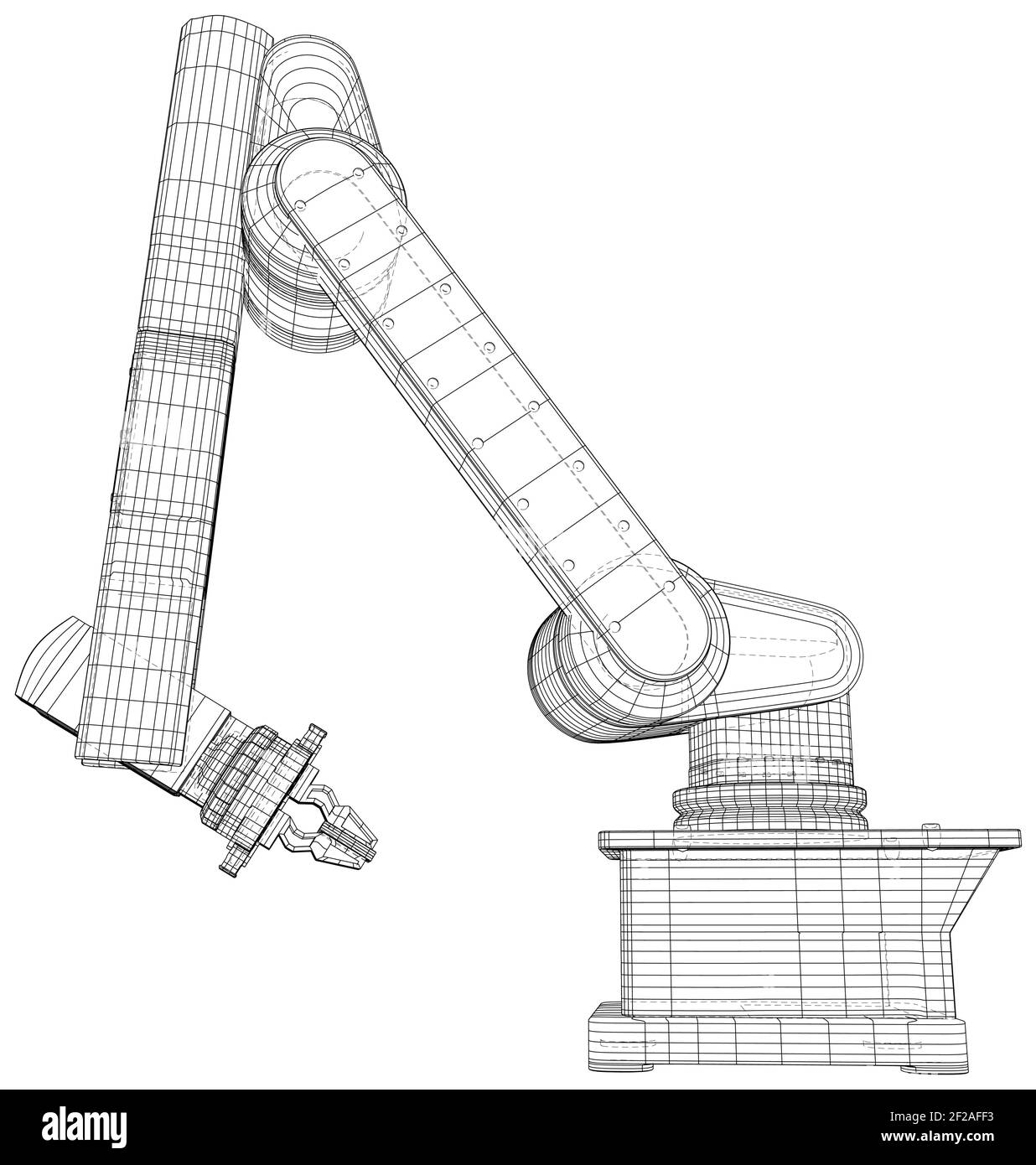 Wire-frame Industrial Robot isolated on white. Vector created of 3d ...