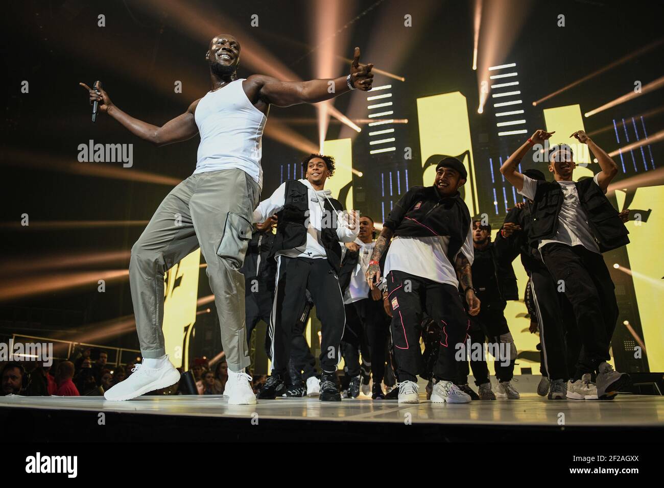 London, United Kingdom. 7th December 2019. Stormzy on stage during day ...