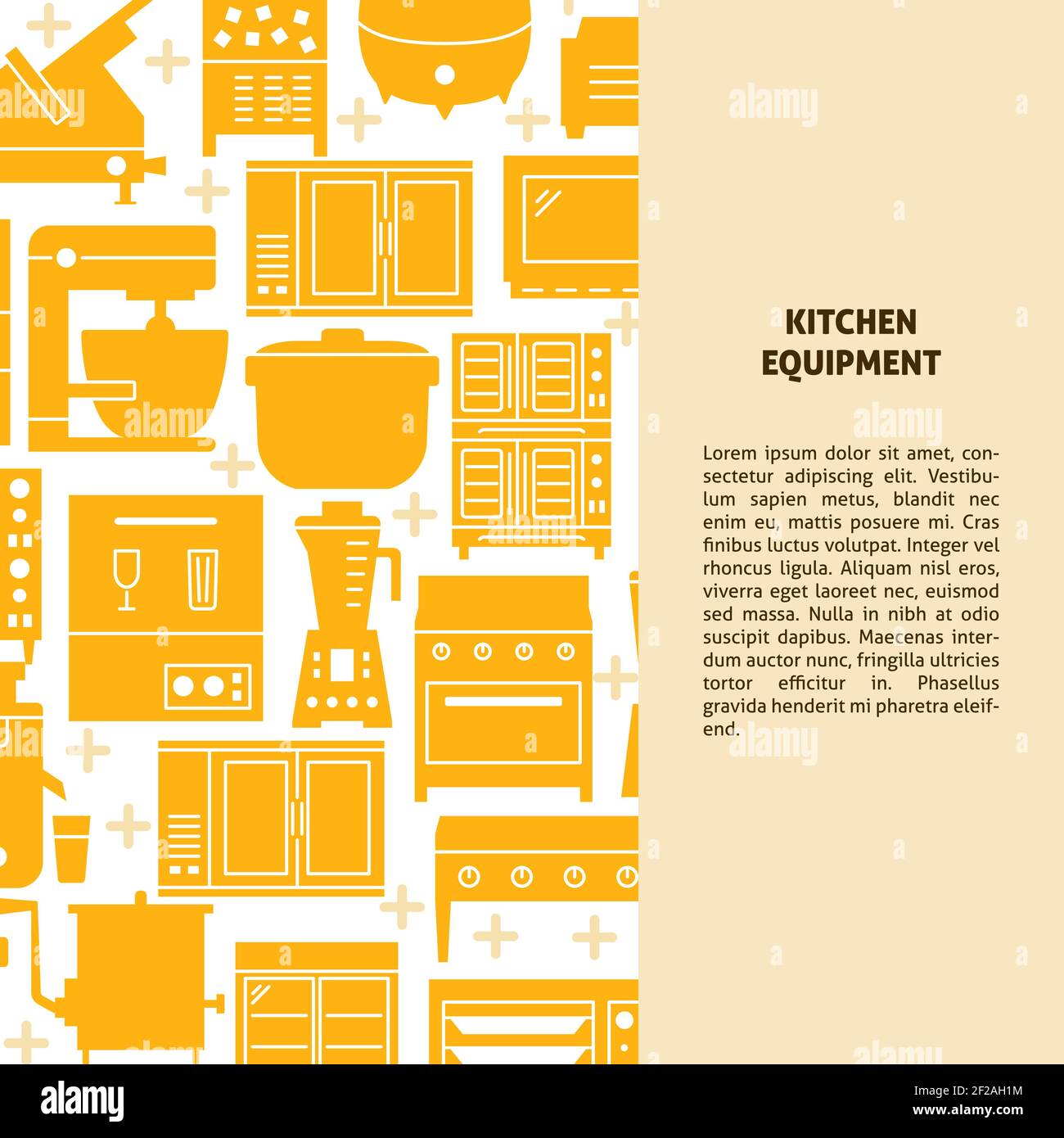 Professional kitchen equipment concept banner in flat style. Restaurant ...