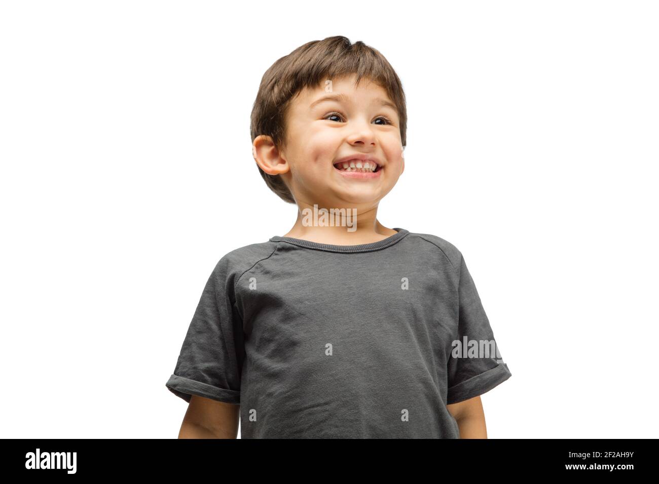 Sincere. Happy, smiley little caucasian boy isolated on white studio ...