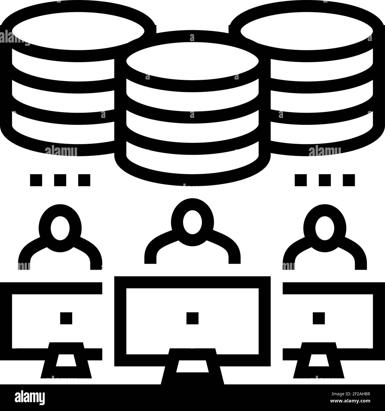 team working at computers digital processing line icon vector ...
