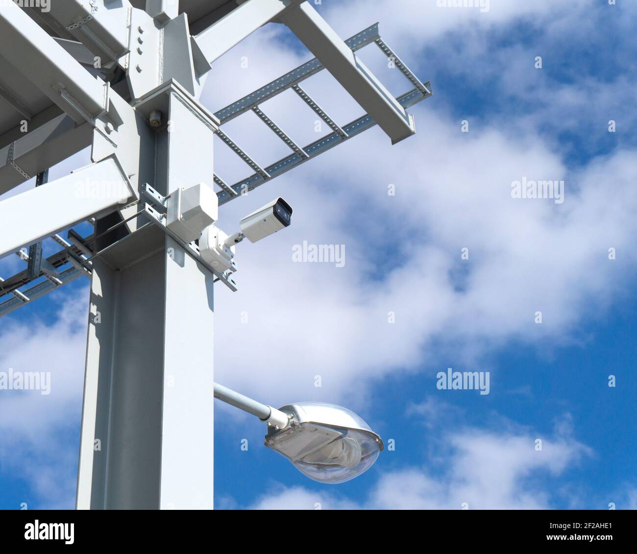 outdoor surveillance and security video camera installed on a metal ...