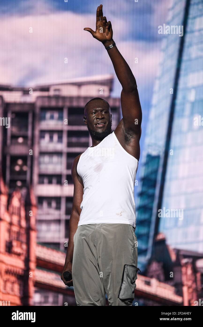 London, United Kingdom. 7th December 2019. Stormzy on stage during day ...