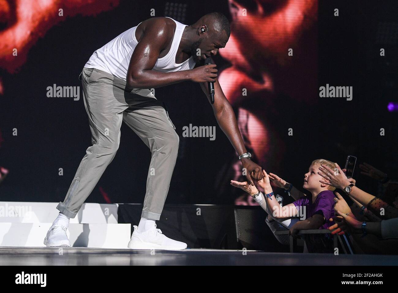 London, United Kingdom. 7th December 2019. Stormzy on stage during day ...