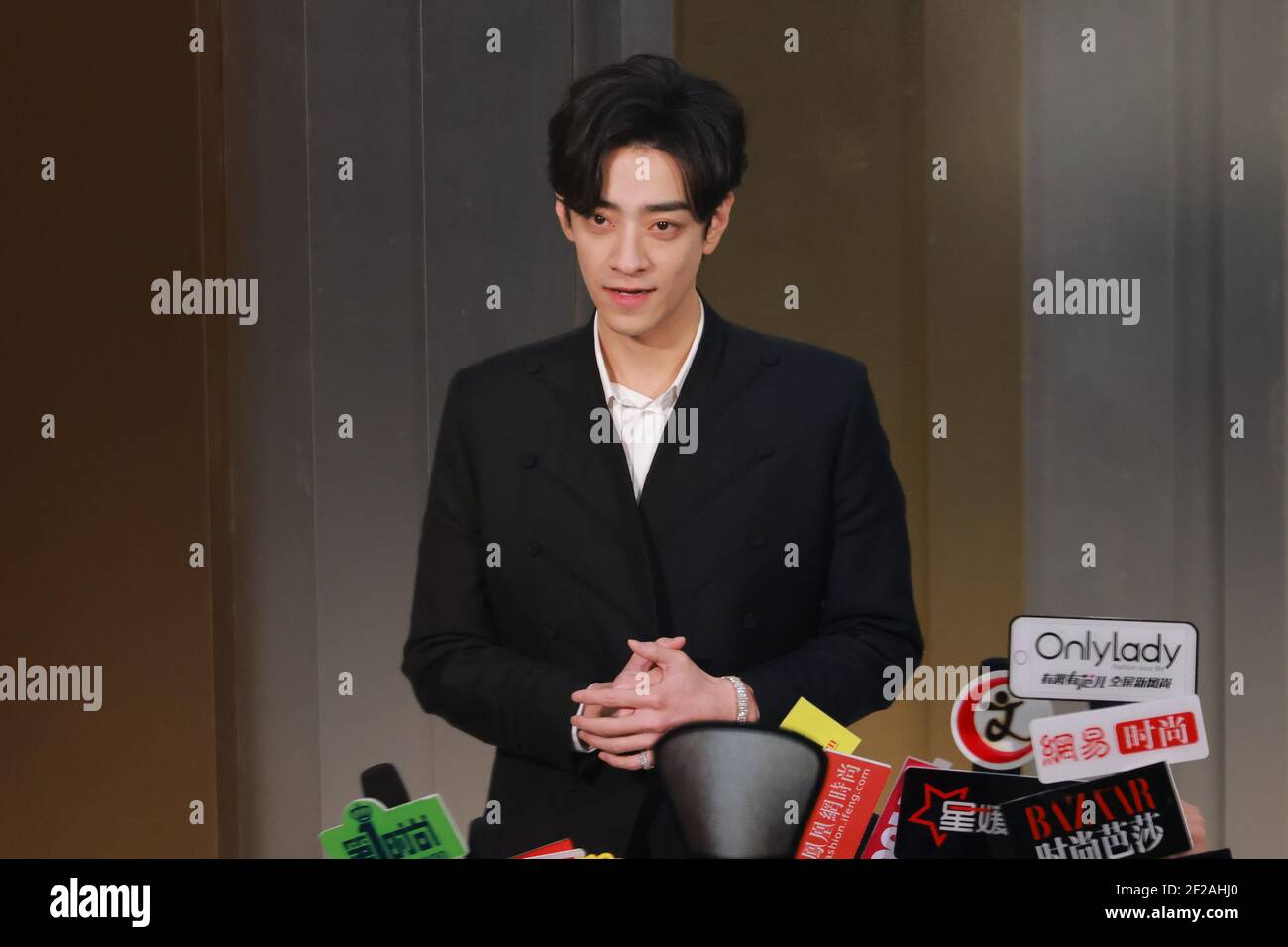 Chinese musical theatre actor and singer Zheng Yunlong attends a press ...