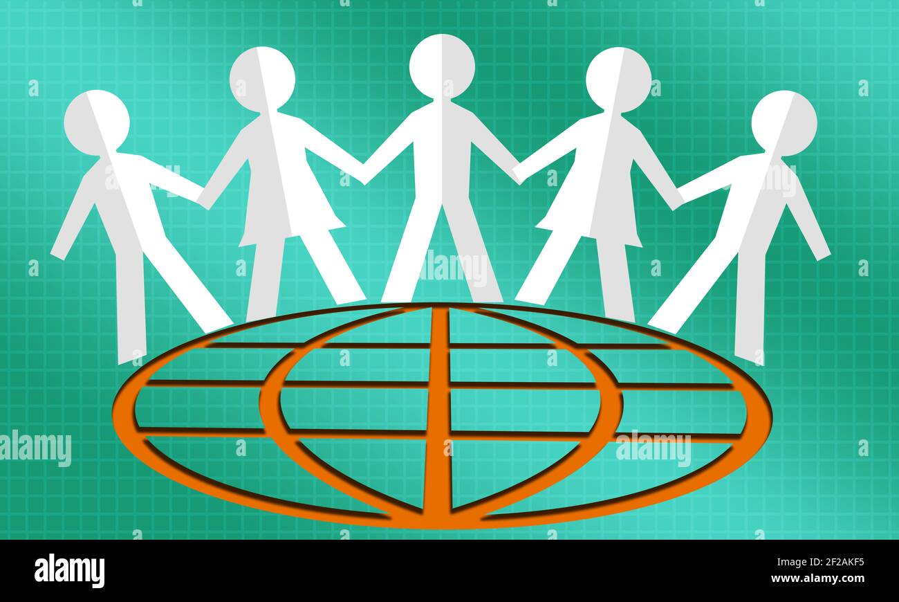 A peace and gender equality concept with human icons holding hands on a ...