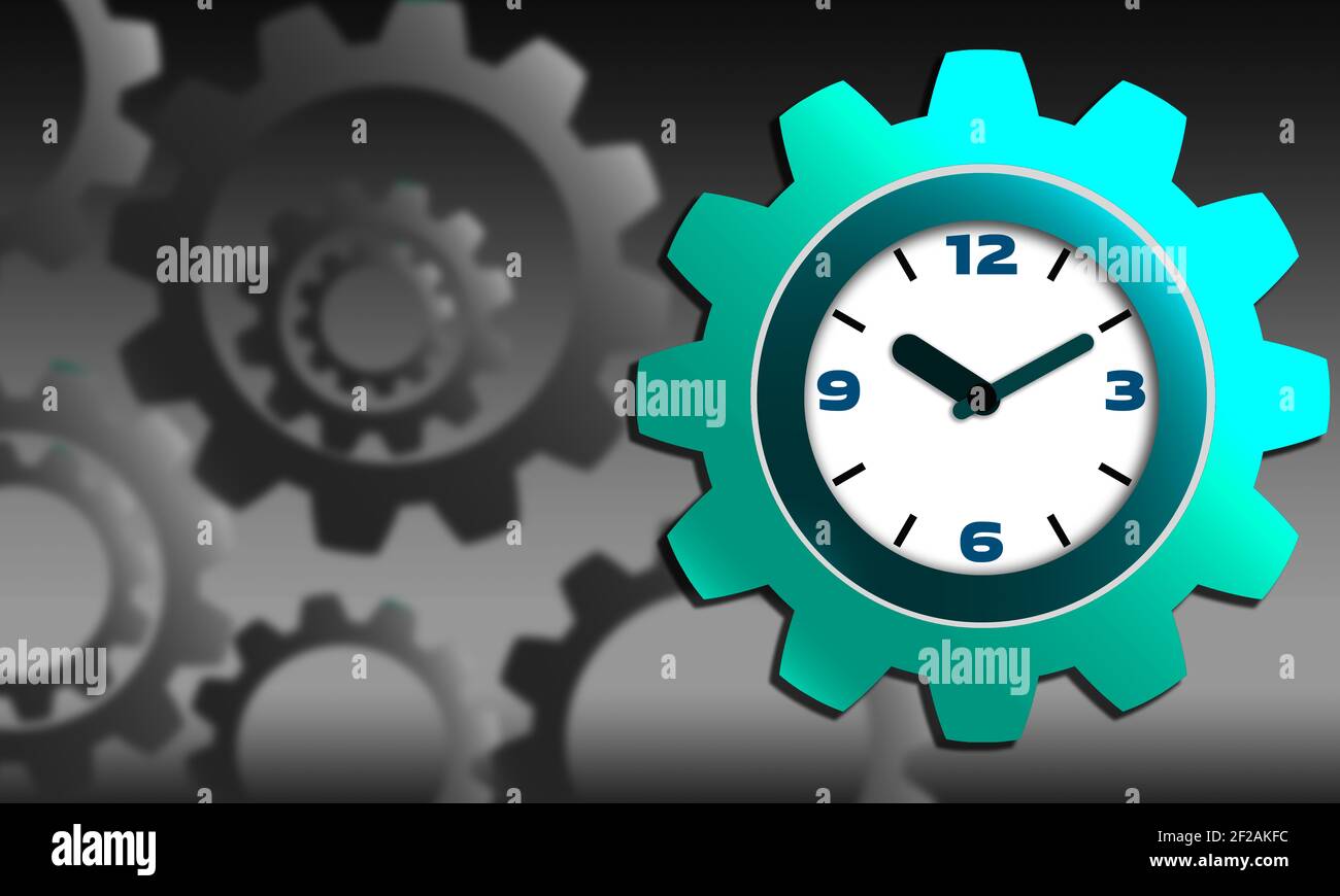 A clock in a green gear shape for a productivity and time management ...