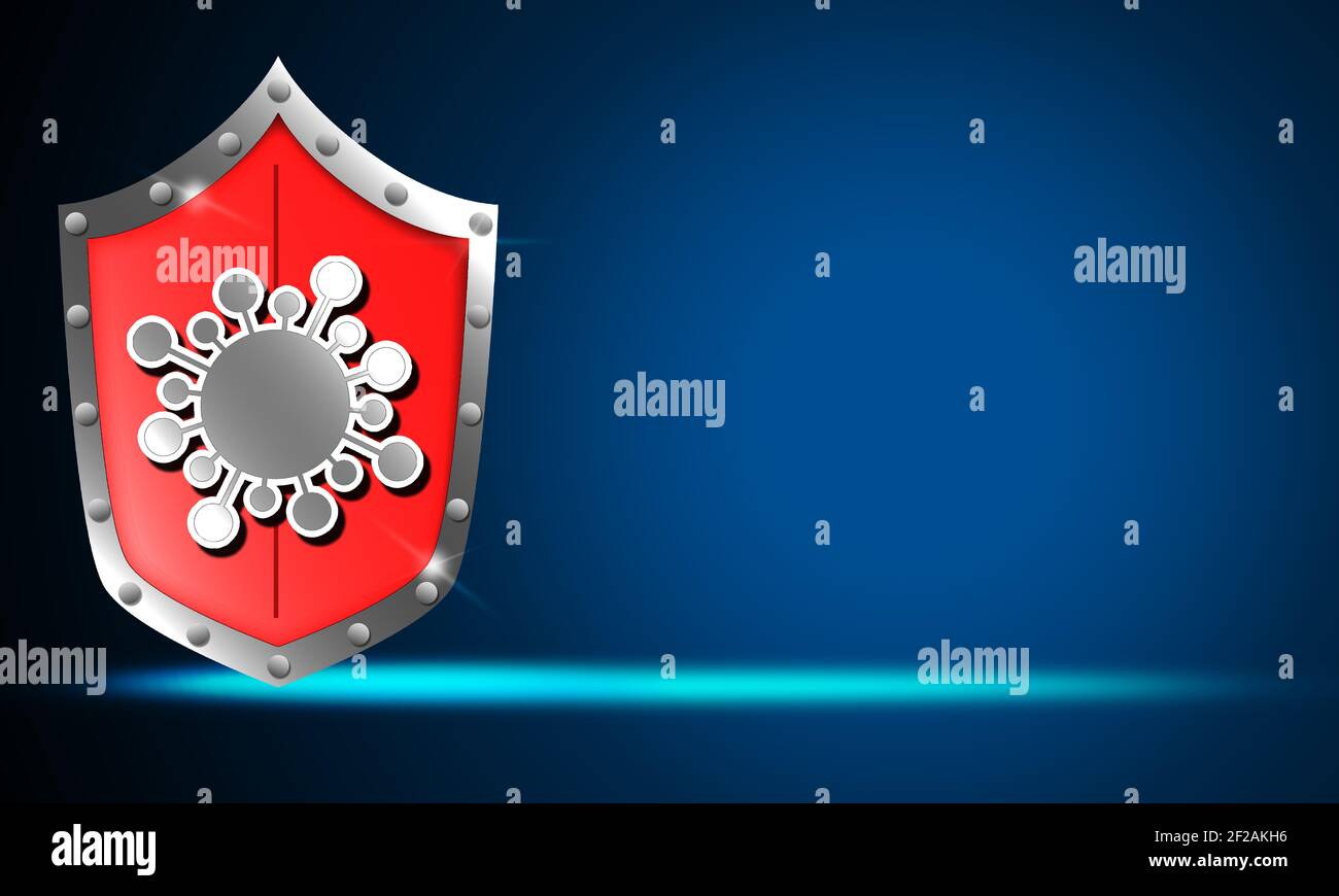 A big red security shield for virus protection on a blue background ...