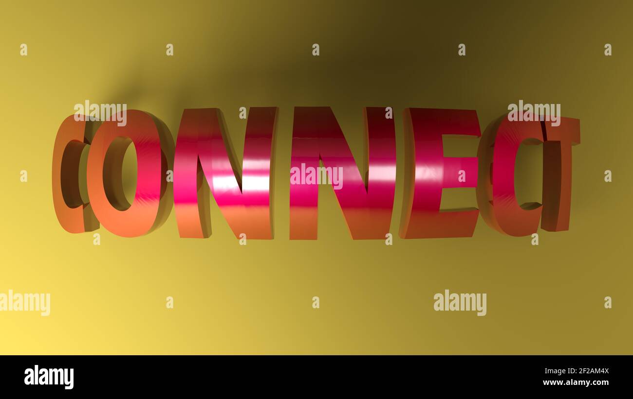 CONNECT red metallic write over yellow background - 3D rendering ...