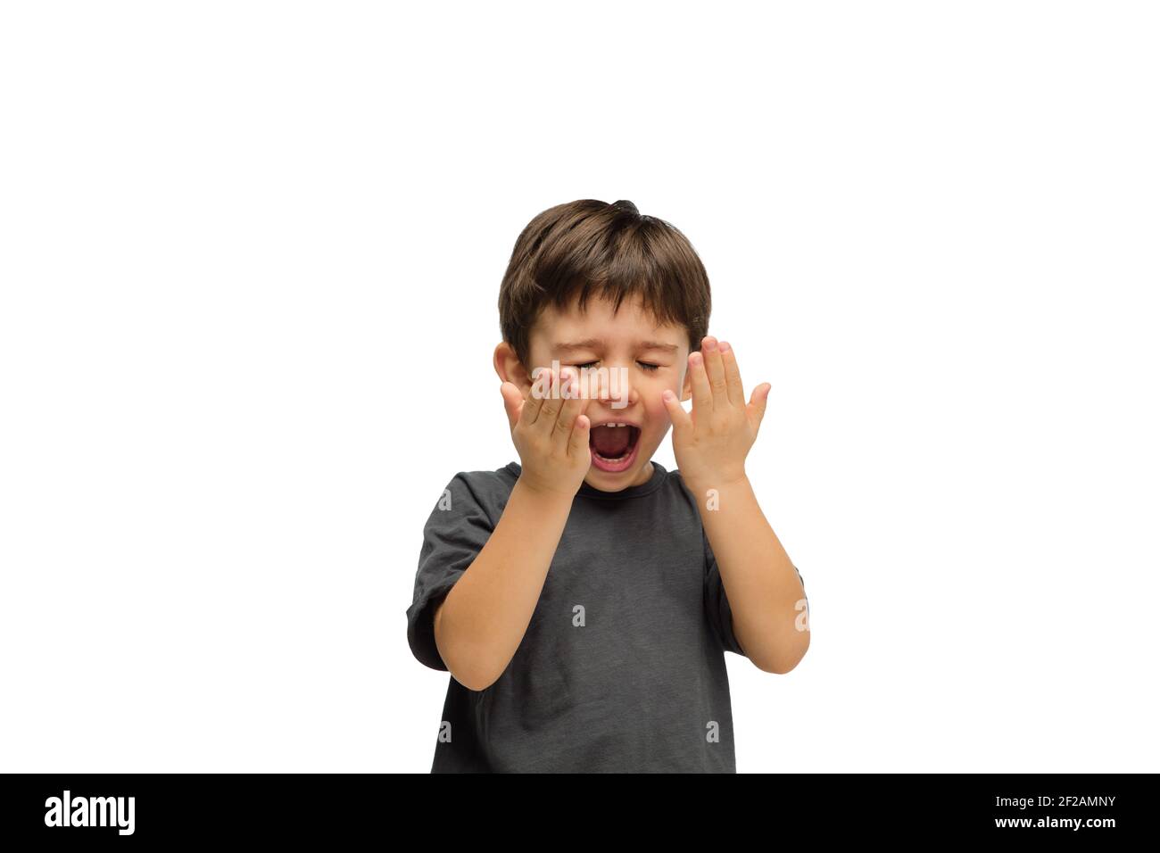 Disappointed. Happy, smiley little caucasian boy isolated on white ...