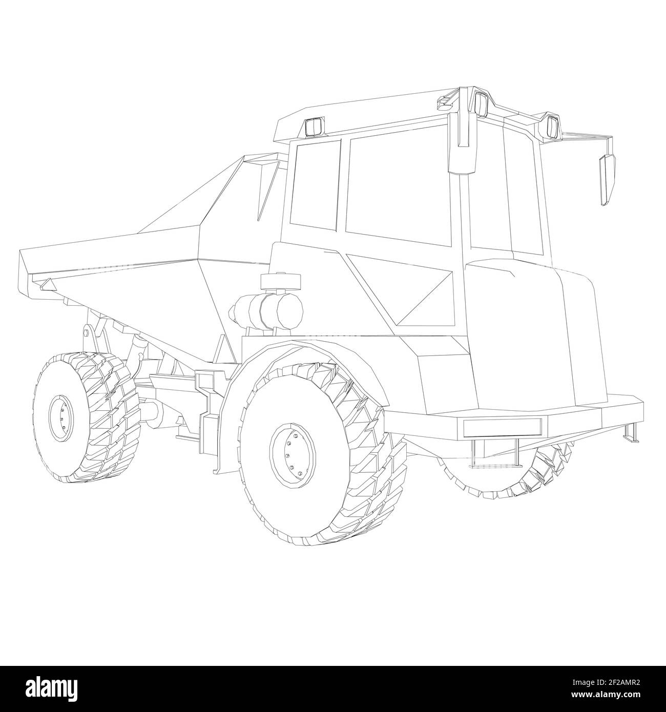Contour of a cargo dump truck from black lines on a white background ...