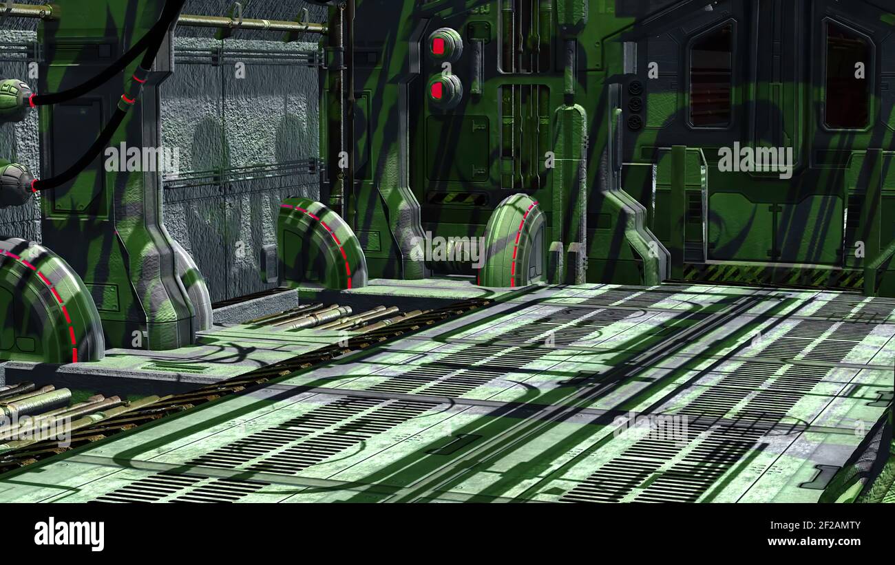 3D illustration - shadows moving across a wall in space ship Stock ...