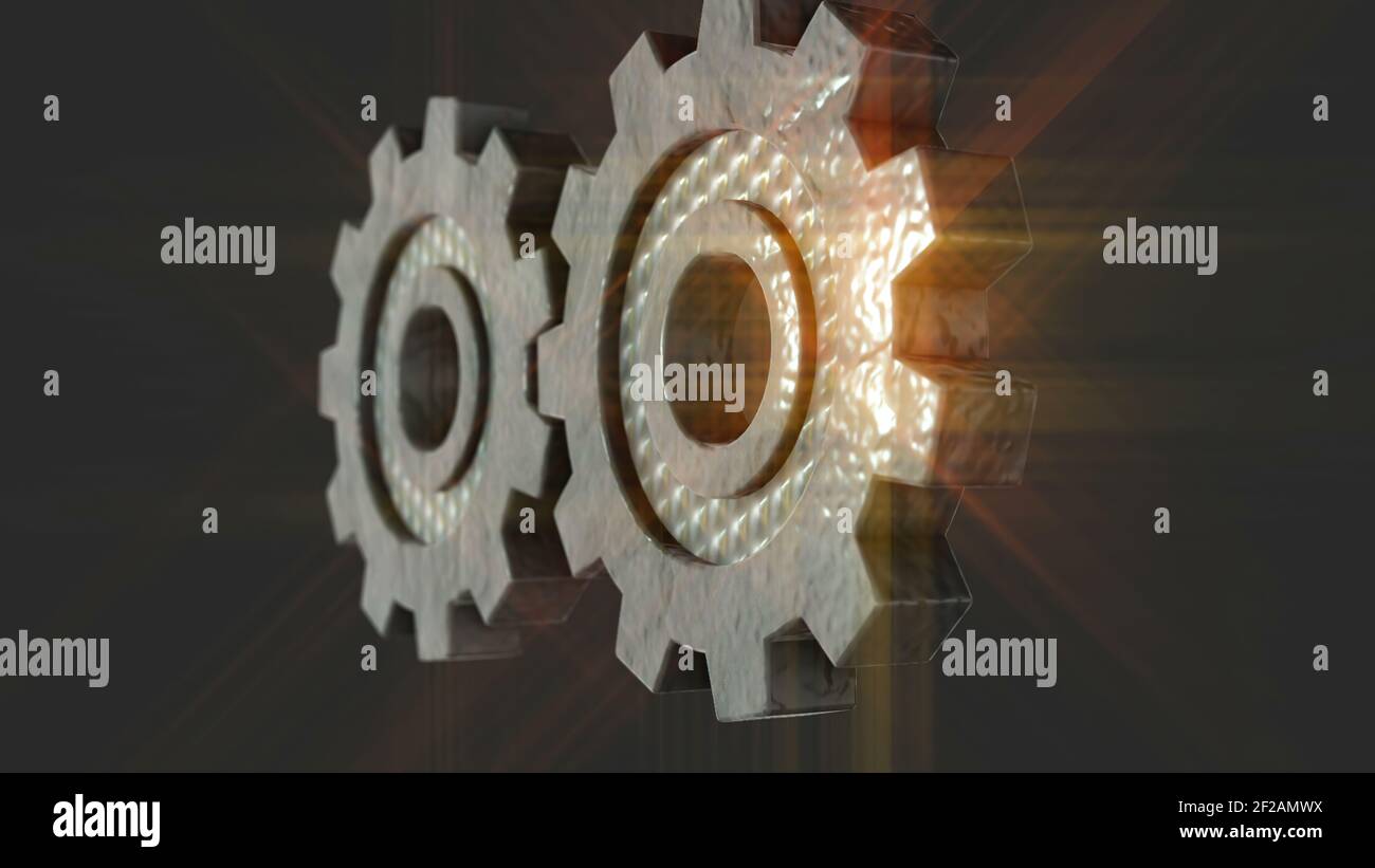 3D illustration - Very close up of two rotating gear Stock Photo - Alamy