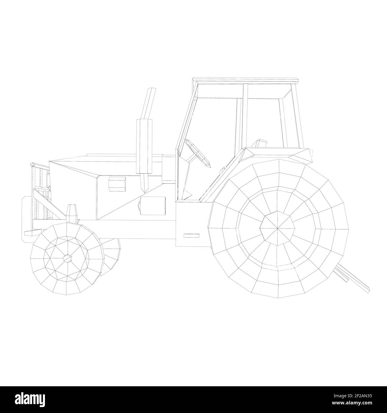 Tractor contour from black lines on a white background. Side view ...