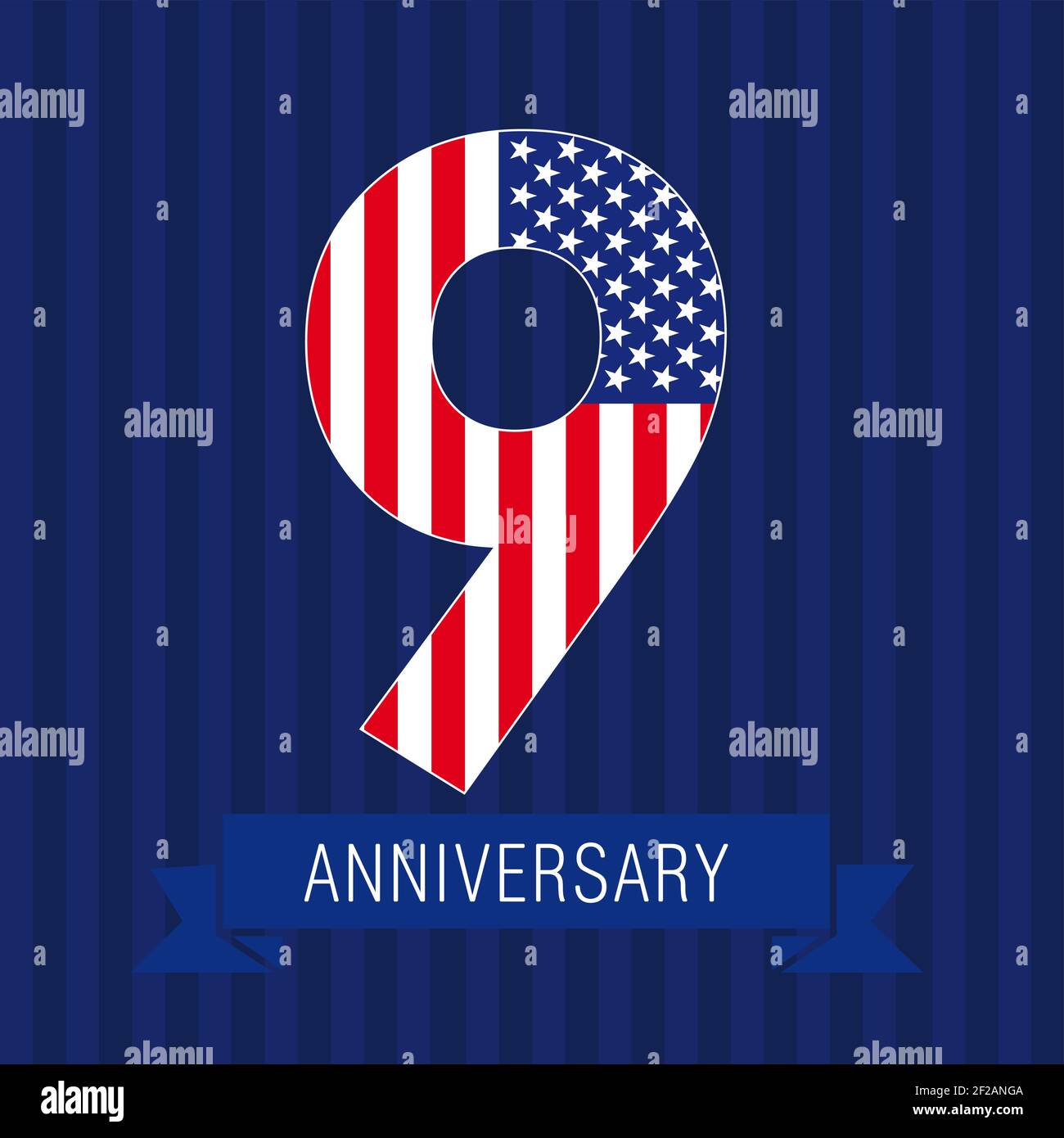 Anniversary 9 US flag logo. Template of celebrating icon of 9 th place ...