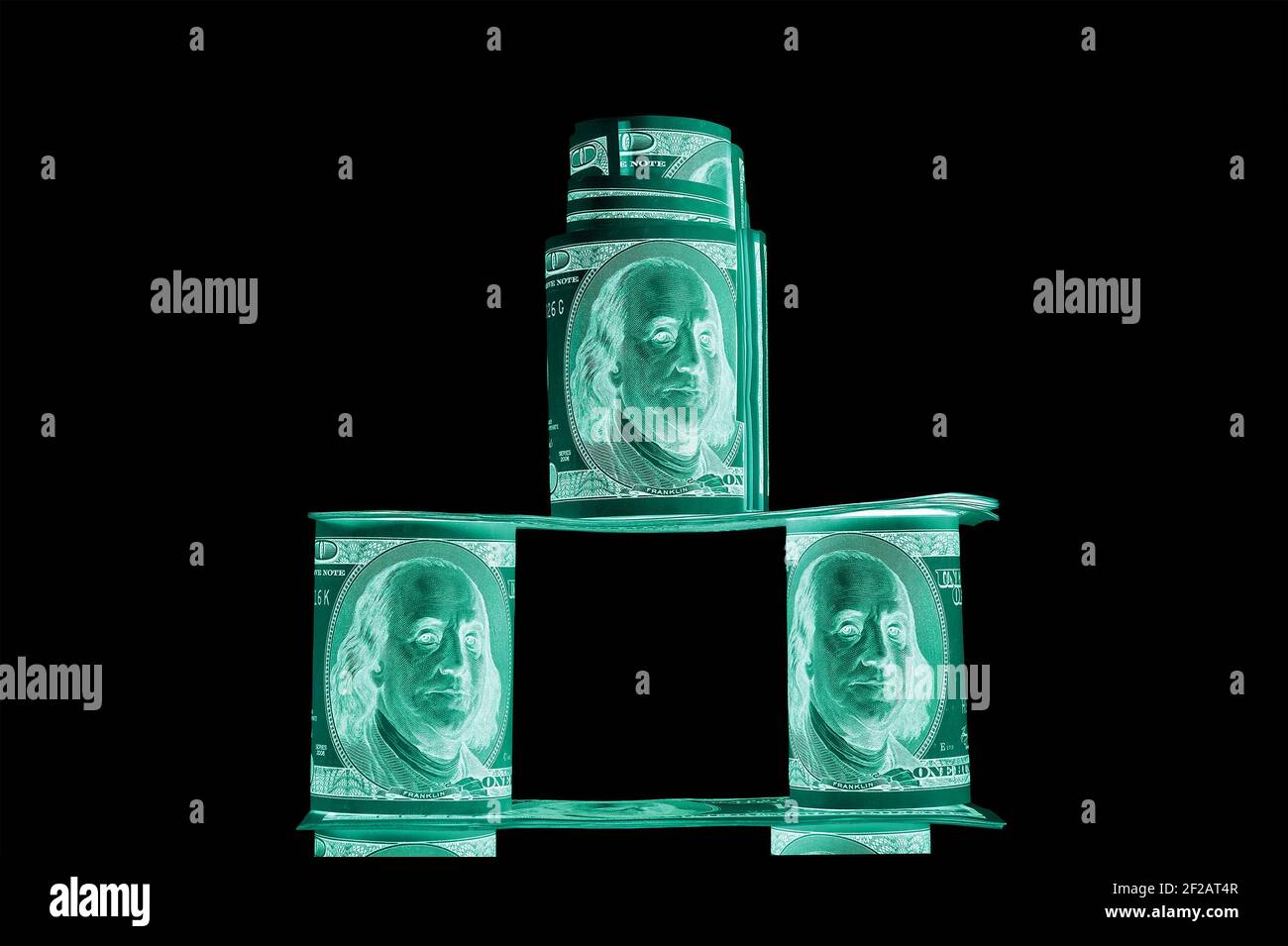 One hundred dollar bills (banknotes ) close up, U.S. currency-- in UV ...