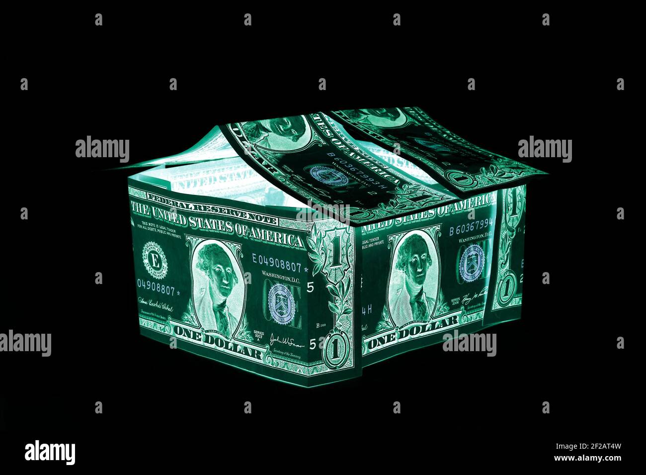 One hundred dollar bills (banknotes ) close up, U.S. currency-- in UV ...