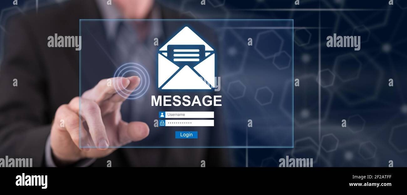 Man touching a message concept on a touch screen with his finger Stock ...