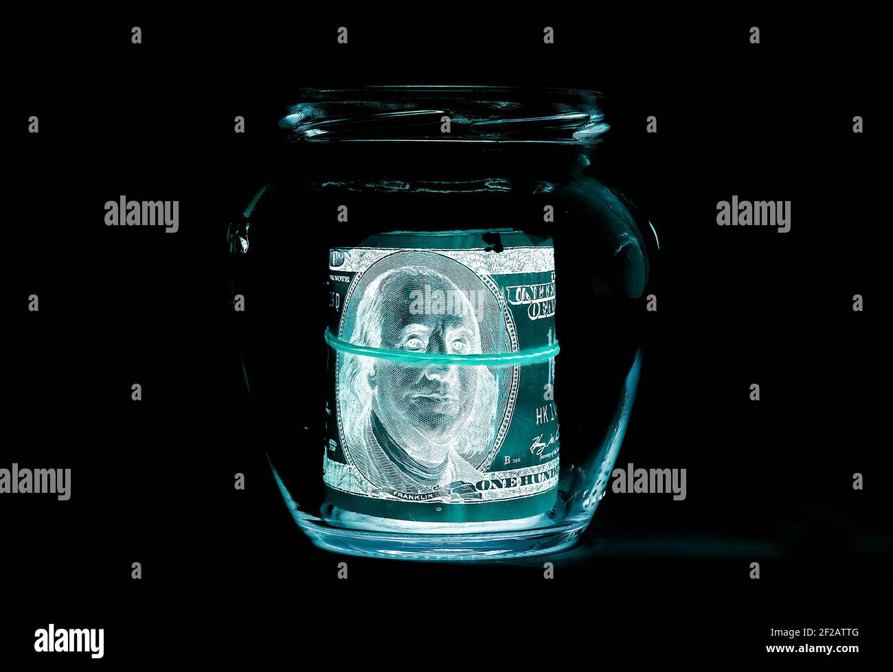 One hundred dollar bills (banknotes ) close up, U.S. currency-- in UV ...