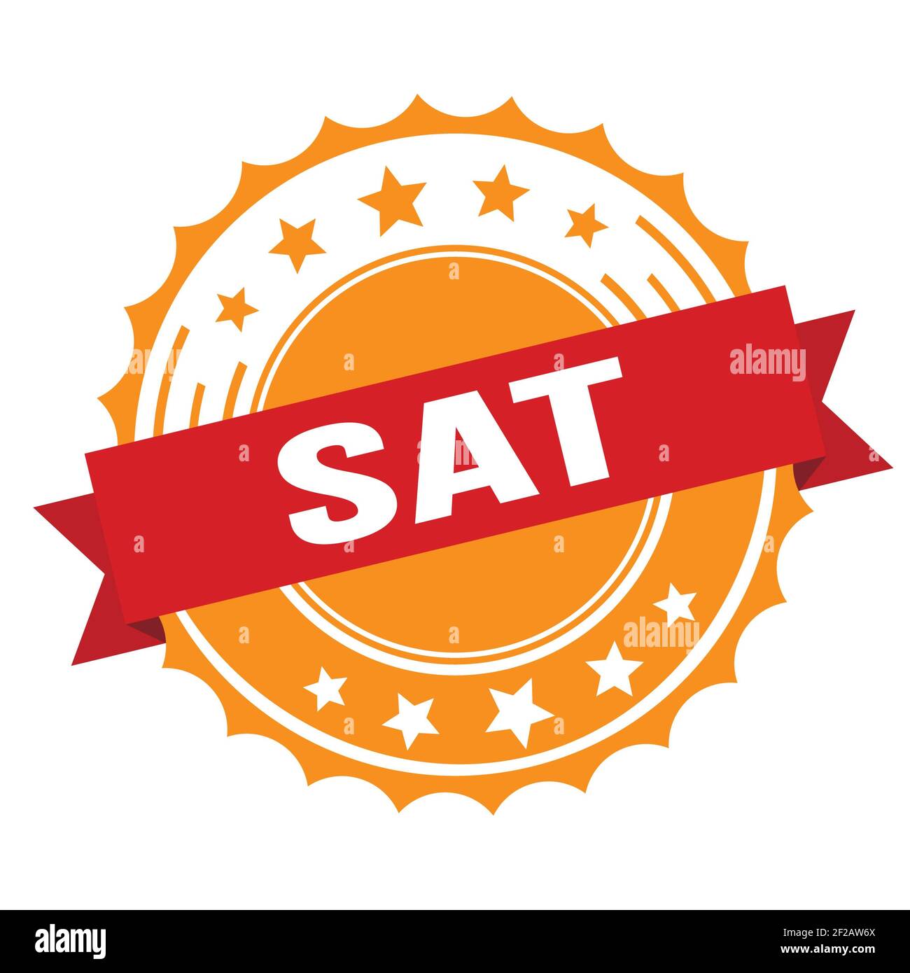 SAT text on red orange ribbon badge stamp Stock Photo - Alamy