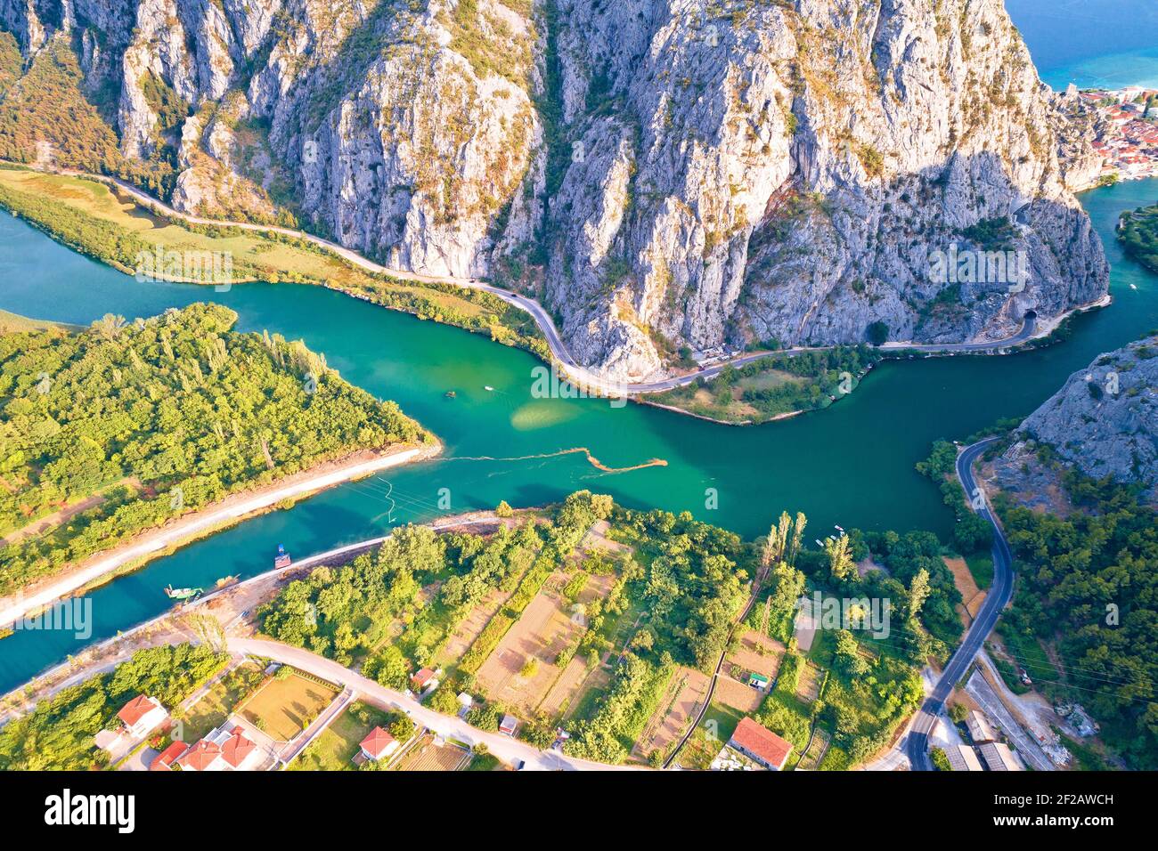 Cetina river canyon near Omis aerial view, Dalmatia region of Croatia ...
