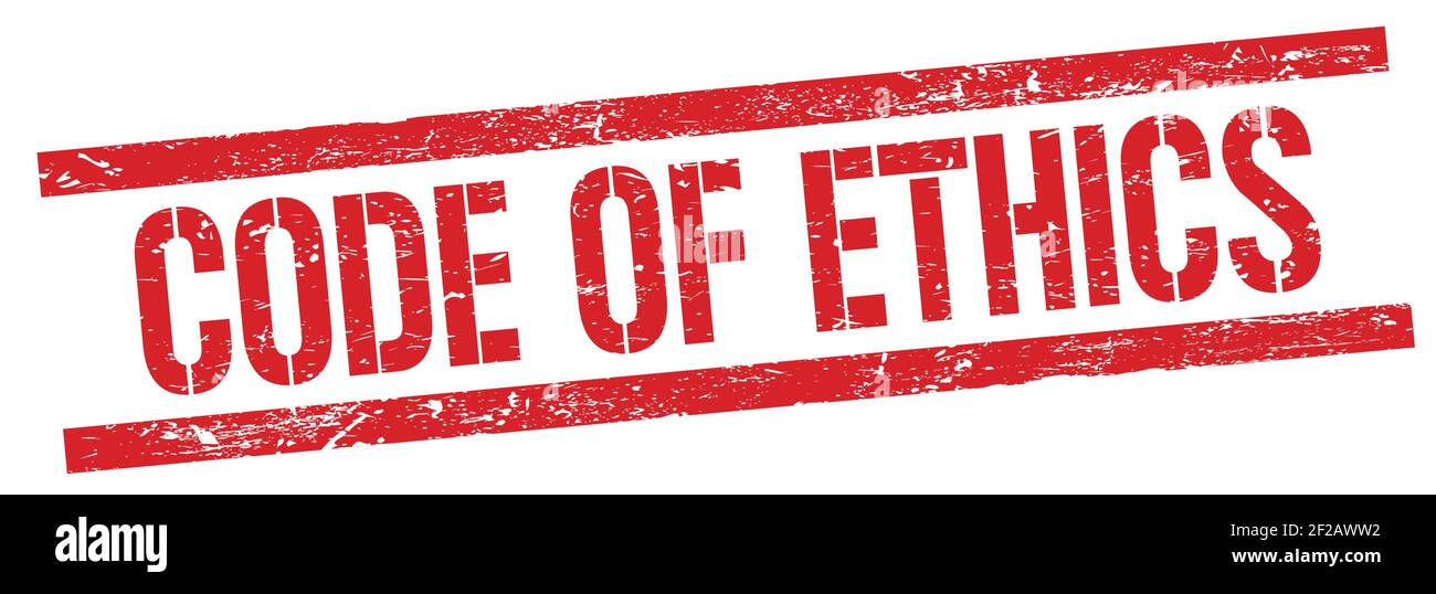 CODE OF ETHICS text on red grungy rectangle stamp sign Stock Photo - Alamy