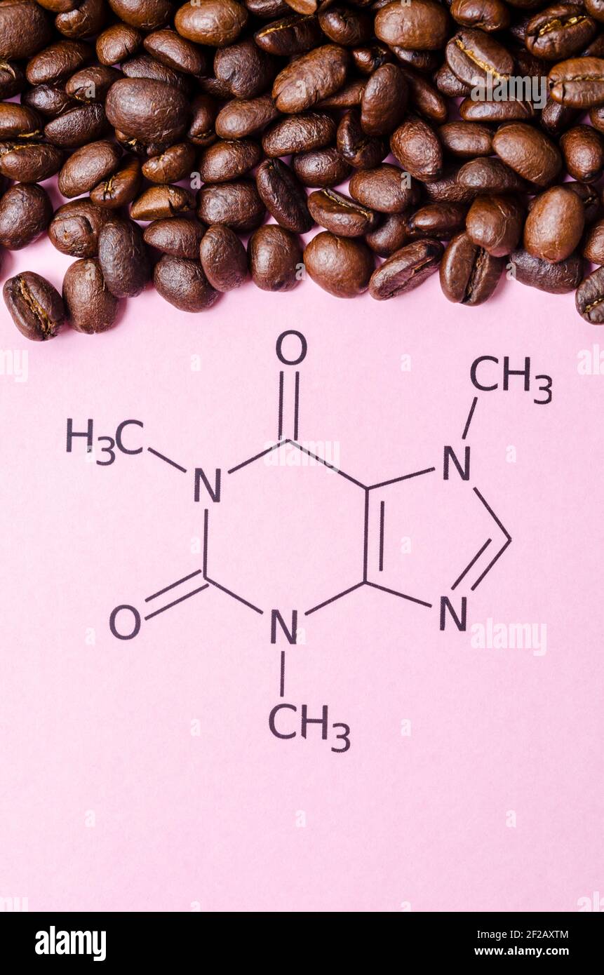 Structural chemical formula of caffeine molecule with roasted coffee ...
