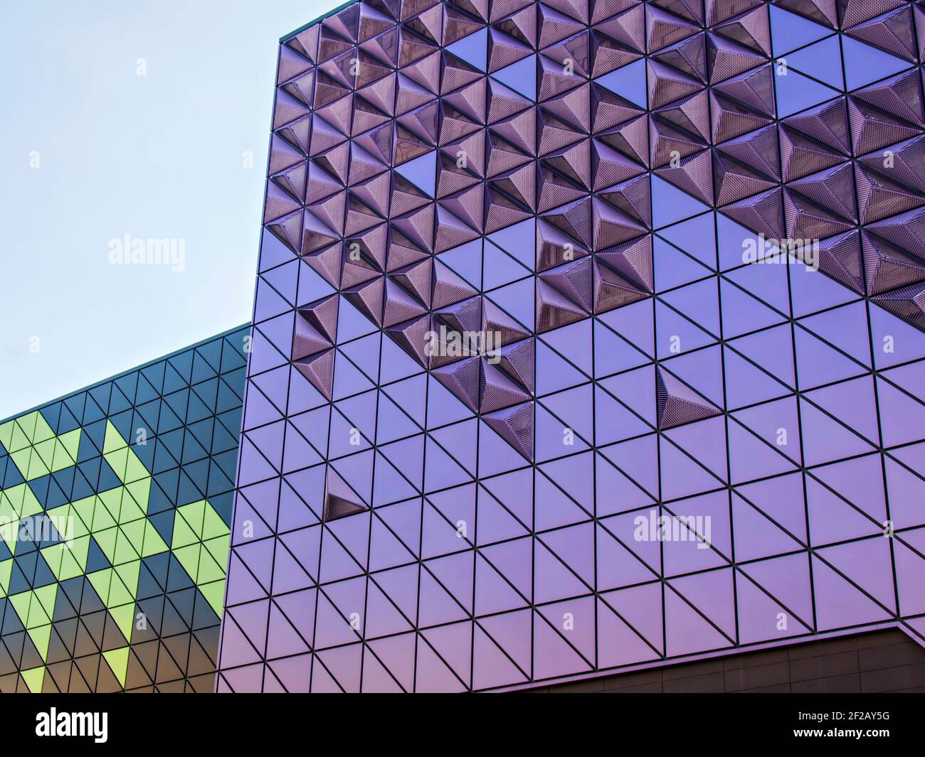 Facade of a modern building. Purple and lilac geometric shapes Stock ...