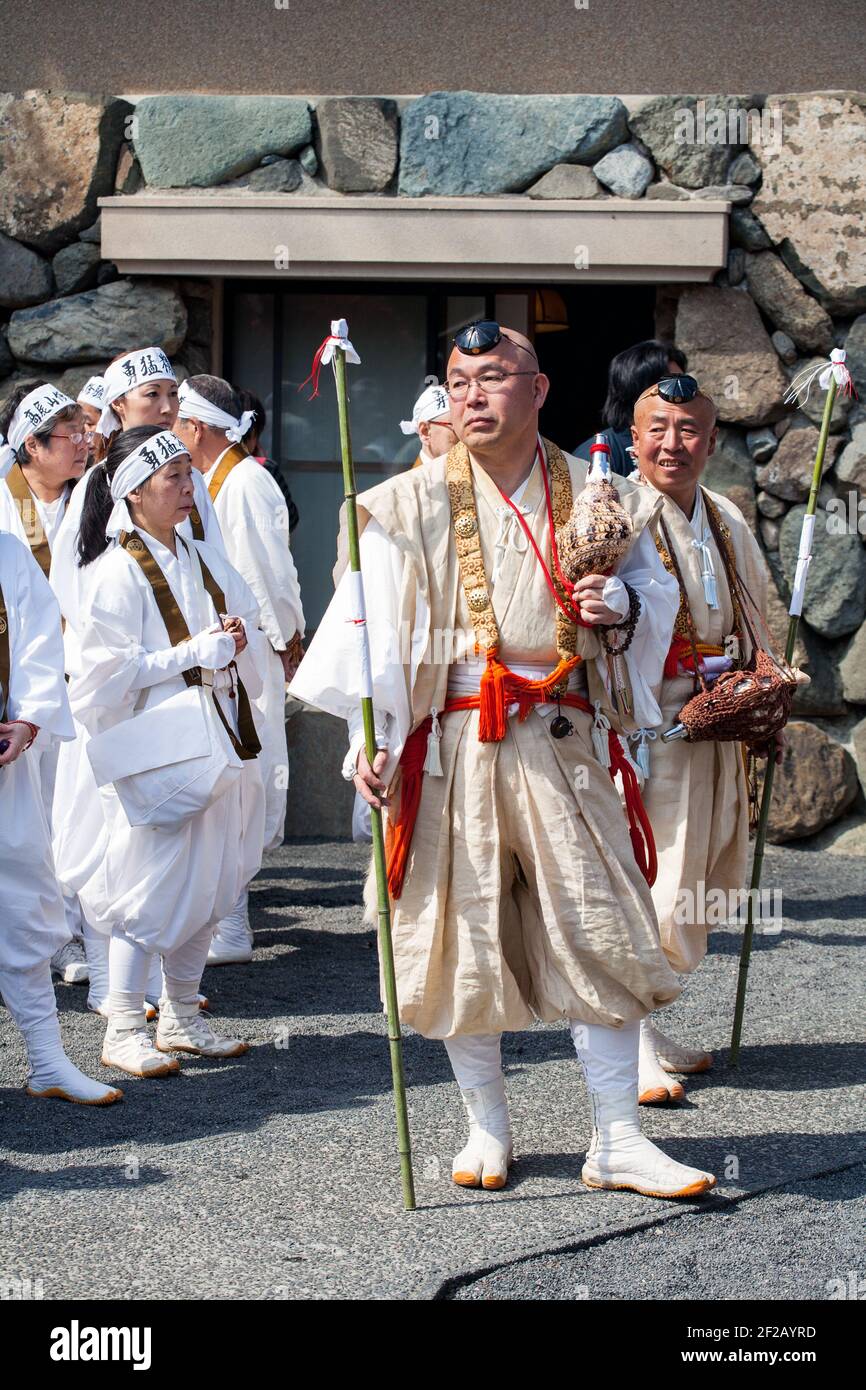 Shugenja Buddhist pilgrims taking part in the Hiwatari Matsuri - Fire ...