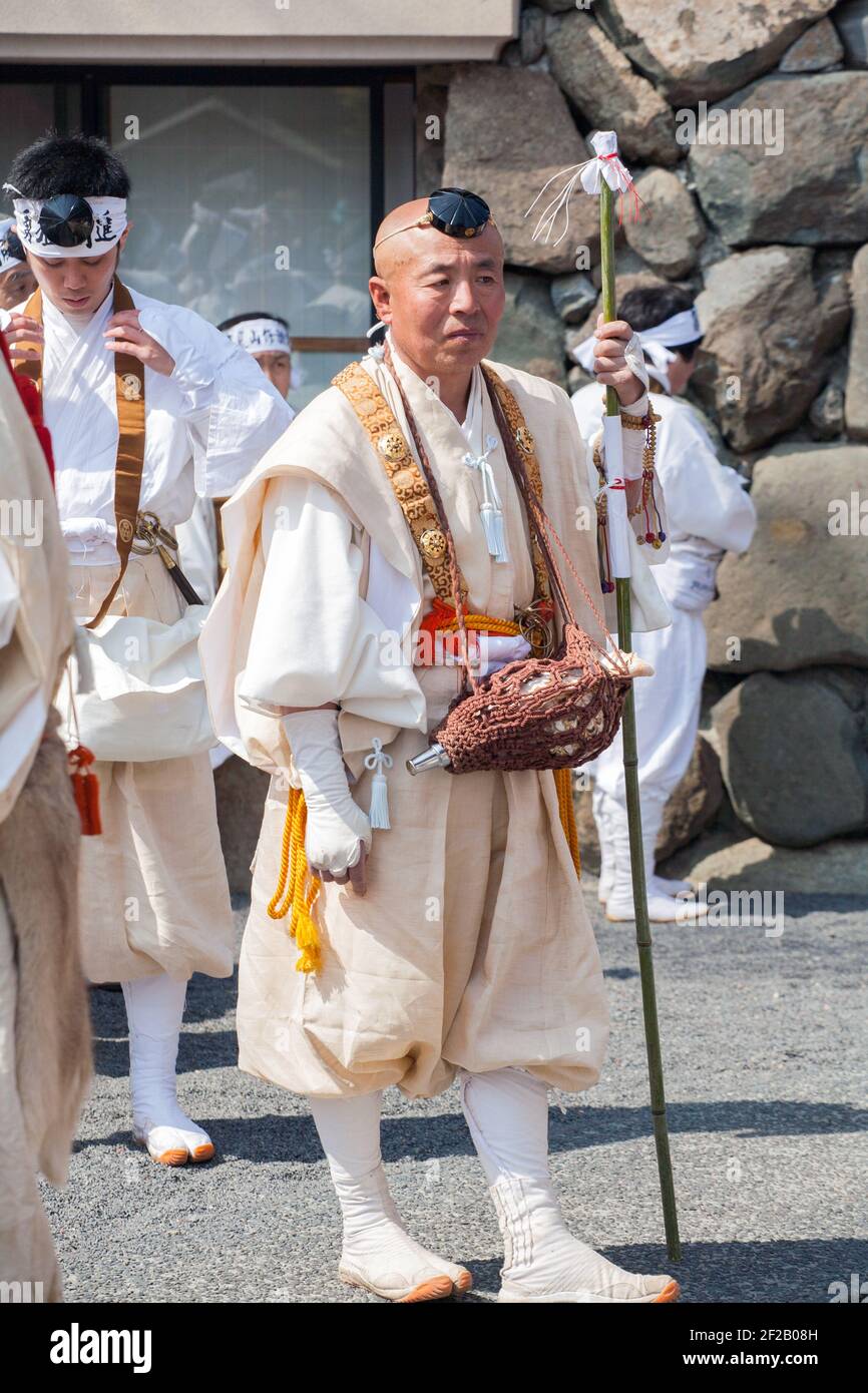 Shugenja Buddhist pilgrim taking part in the Hiwatari Matsuri - Fire ...