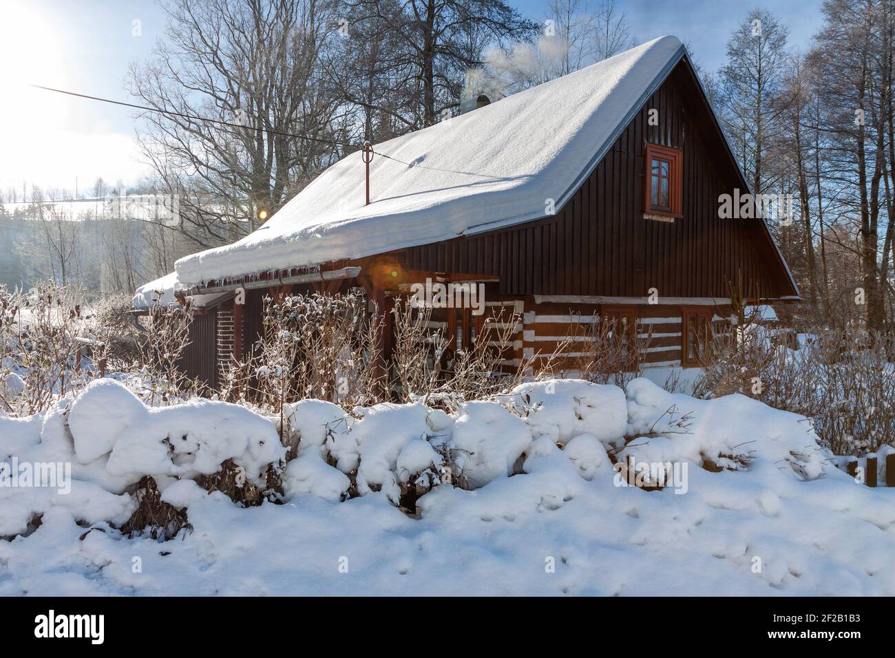Traditional wooden cottage in winter Stock Photo - Alamy