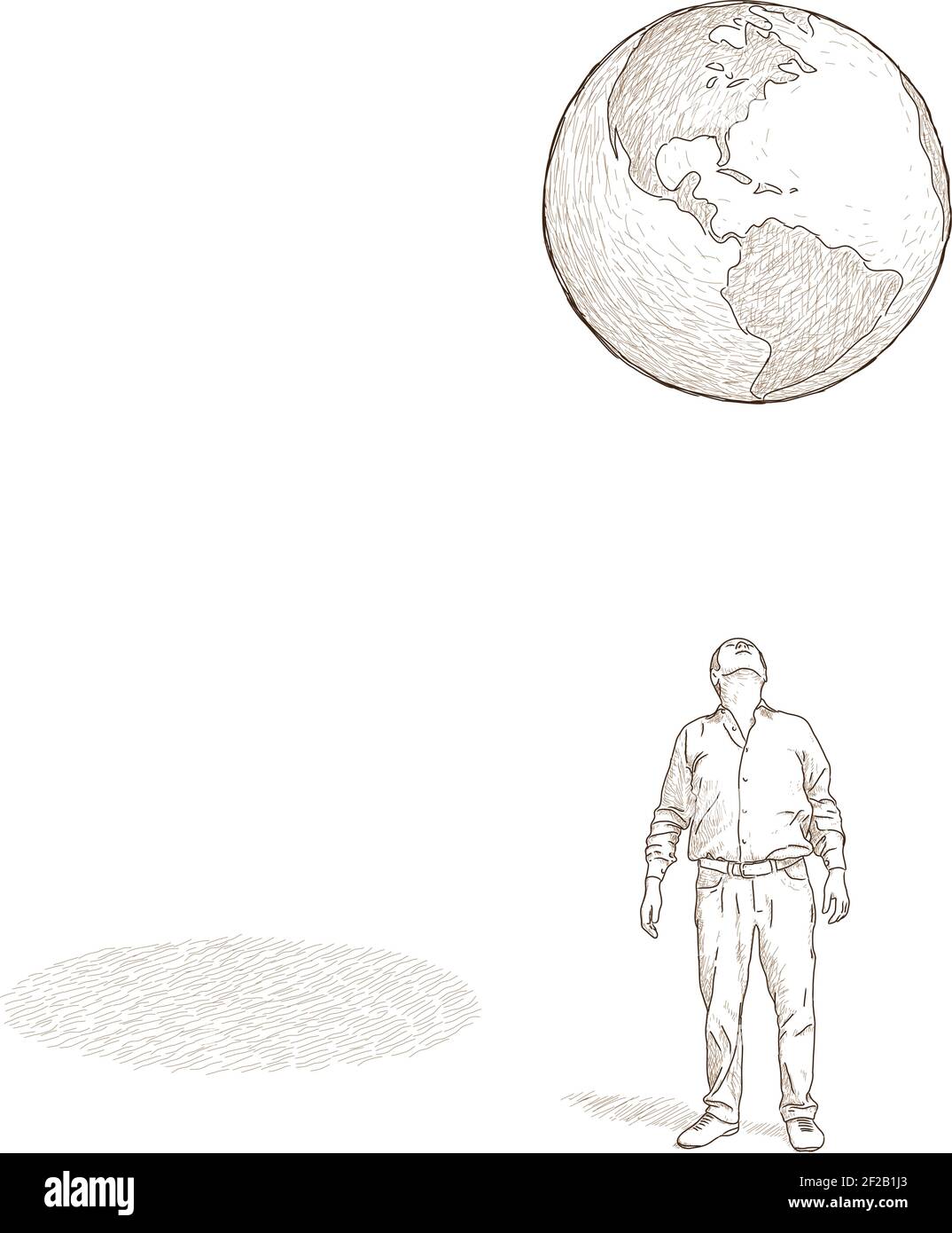 Man looking at the globe. The problem of environmental sustainability ...