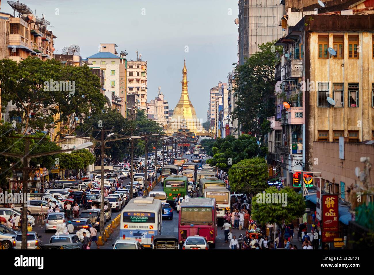 Maha Bandula Road and Sule Pagoda, Yangon, Myanmar. Legend insists the ...